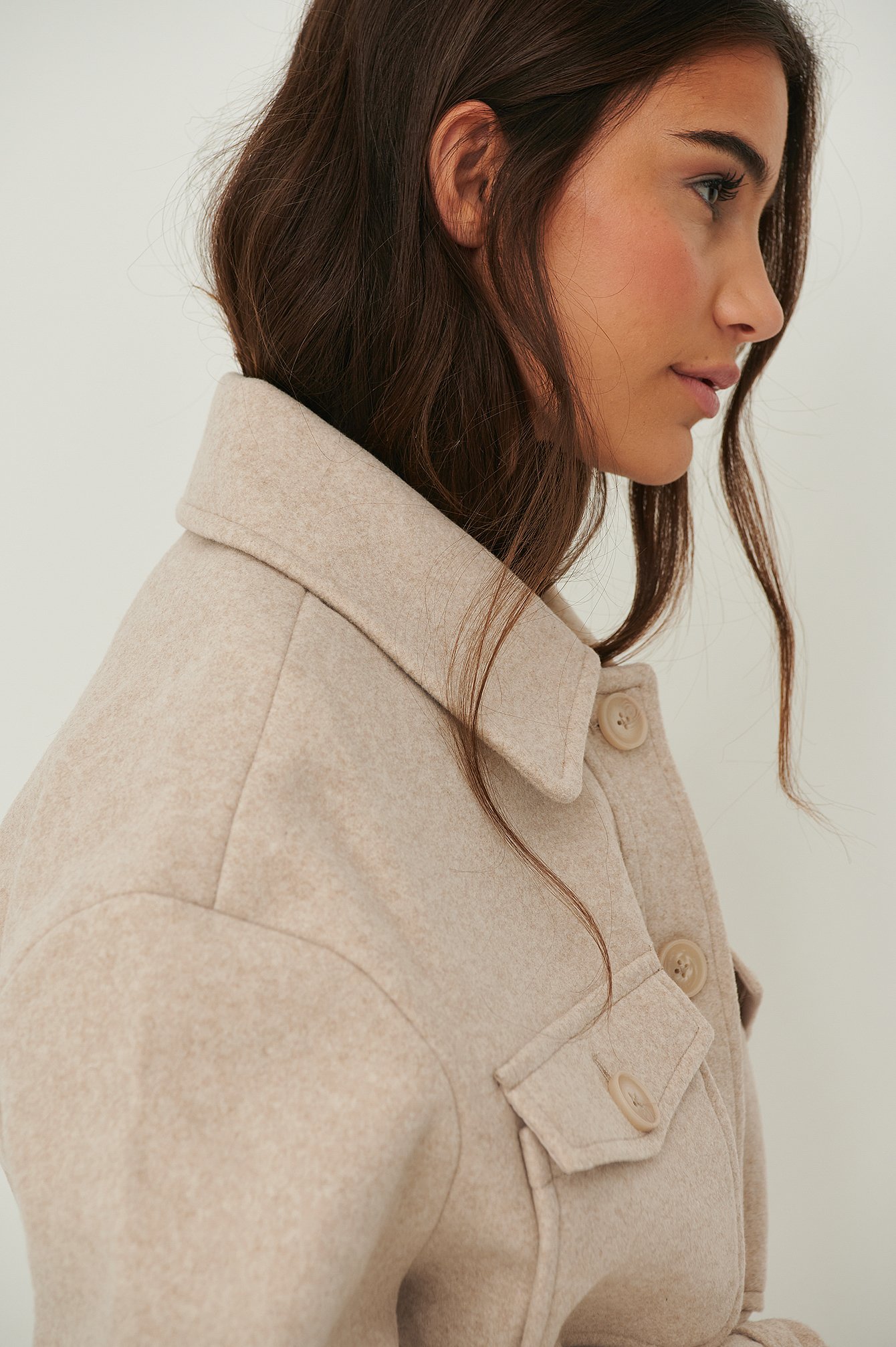 Recycled Belted Chest Pocket Jacket Beige | na-kd.com