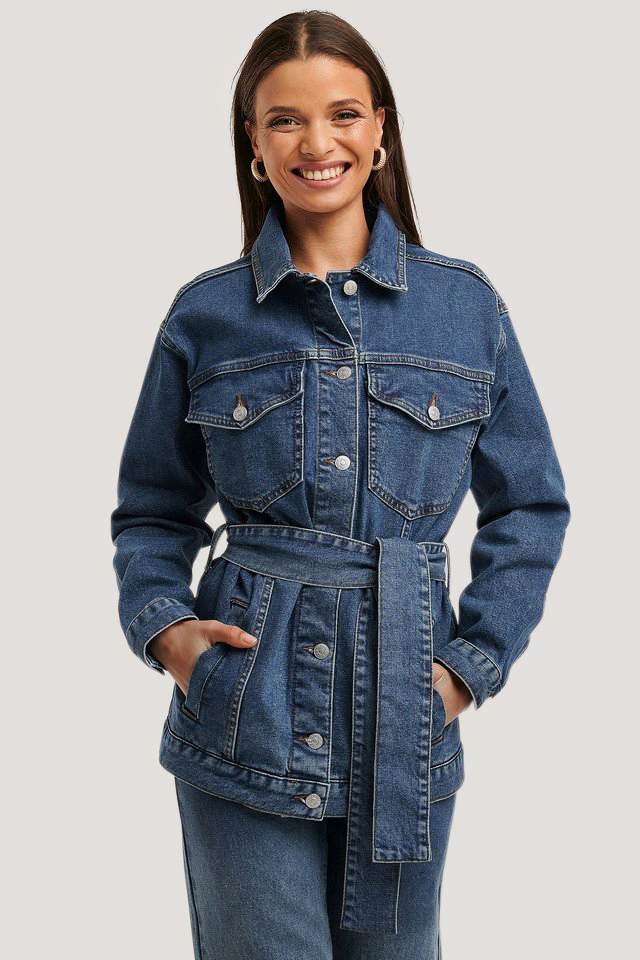 Belted Denim Jacket Azul | NA-KD