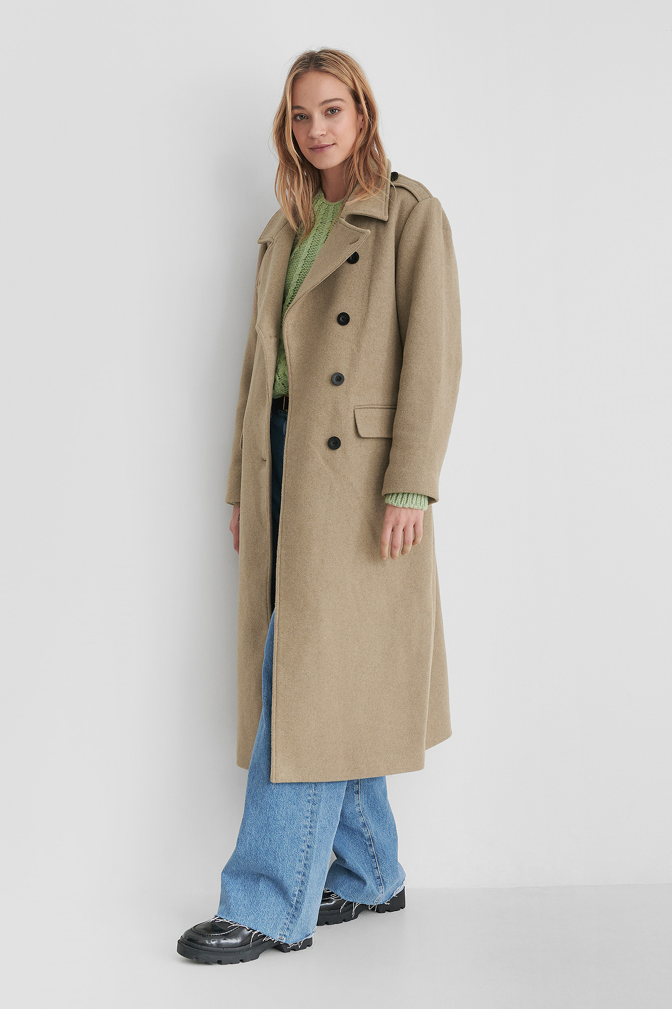 Belted Long High Neck Coat Beige | NA-KD