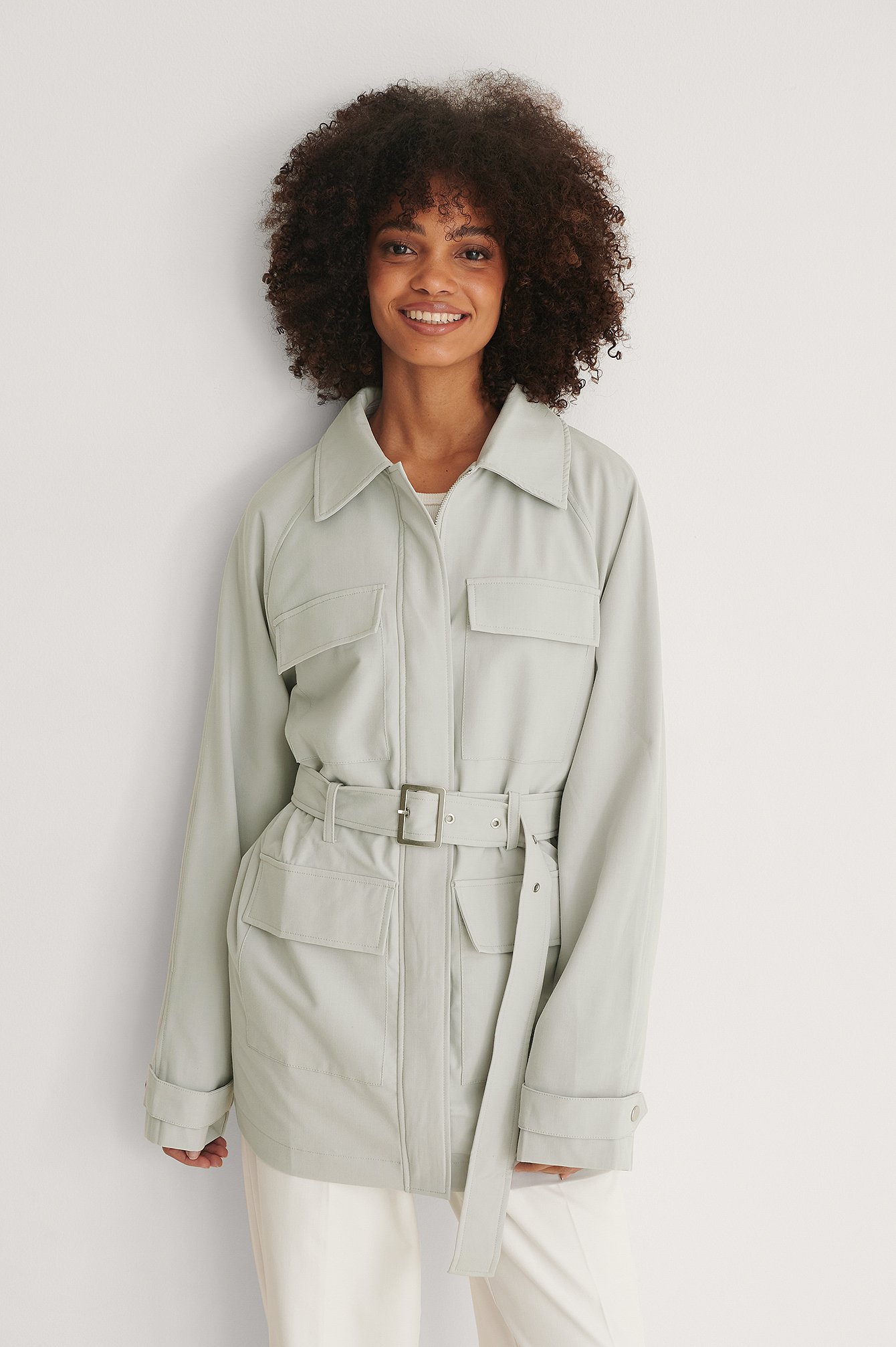 Belted Melange Jacket Grey | NA-KD