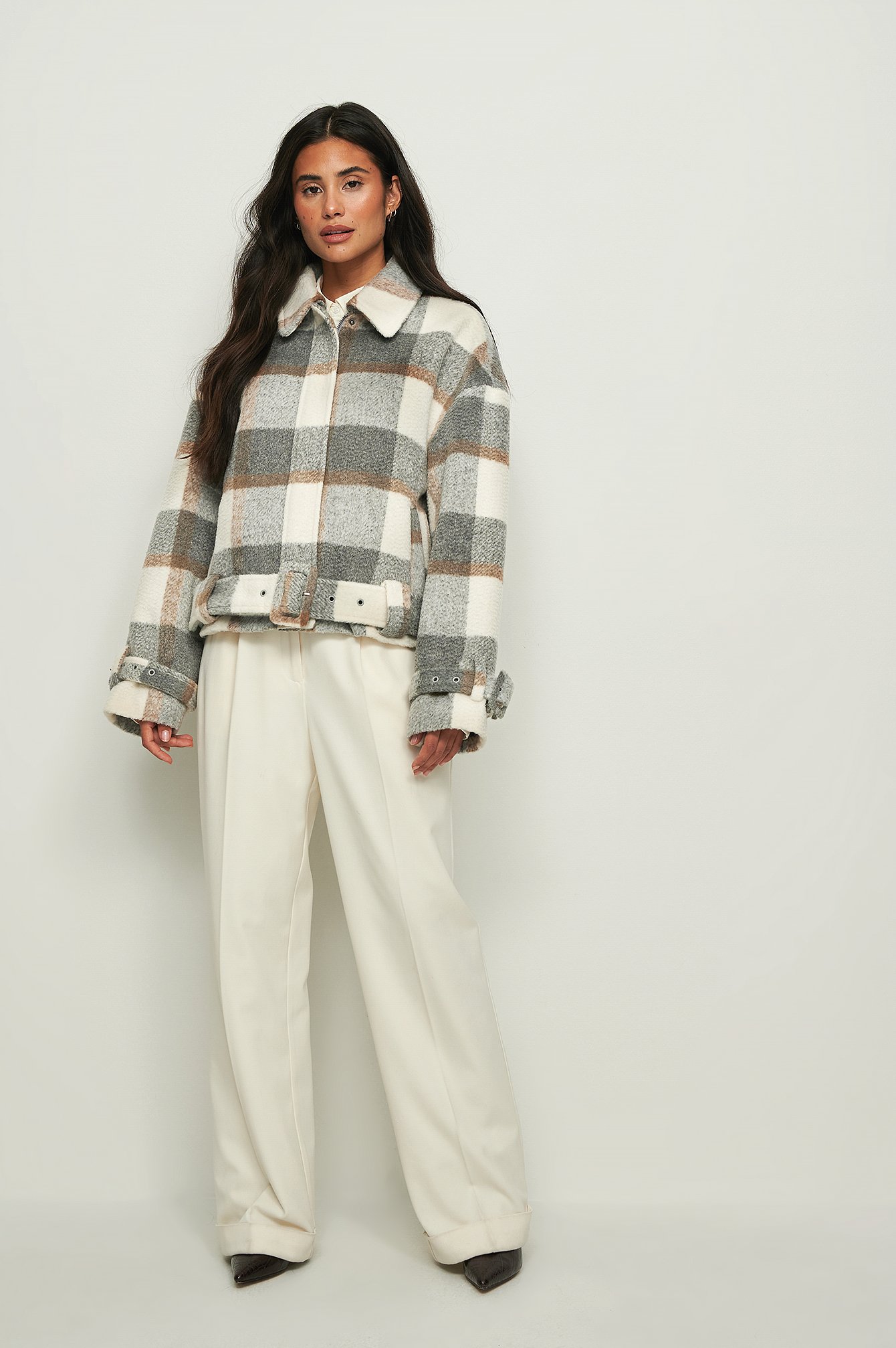 Belted Short Checked Jacket Checkered | na-kd.com