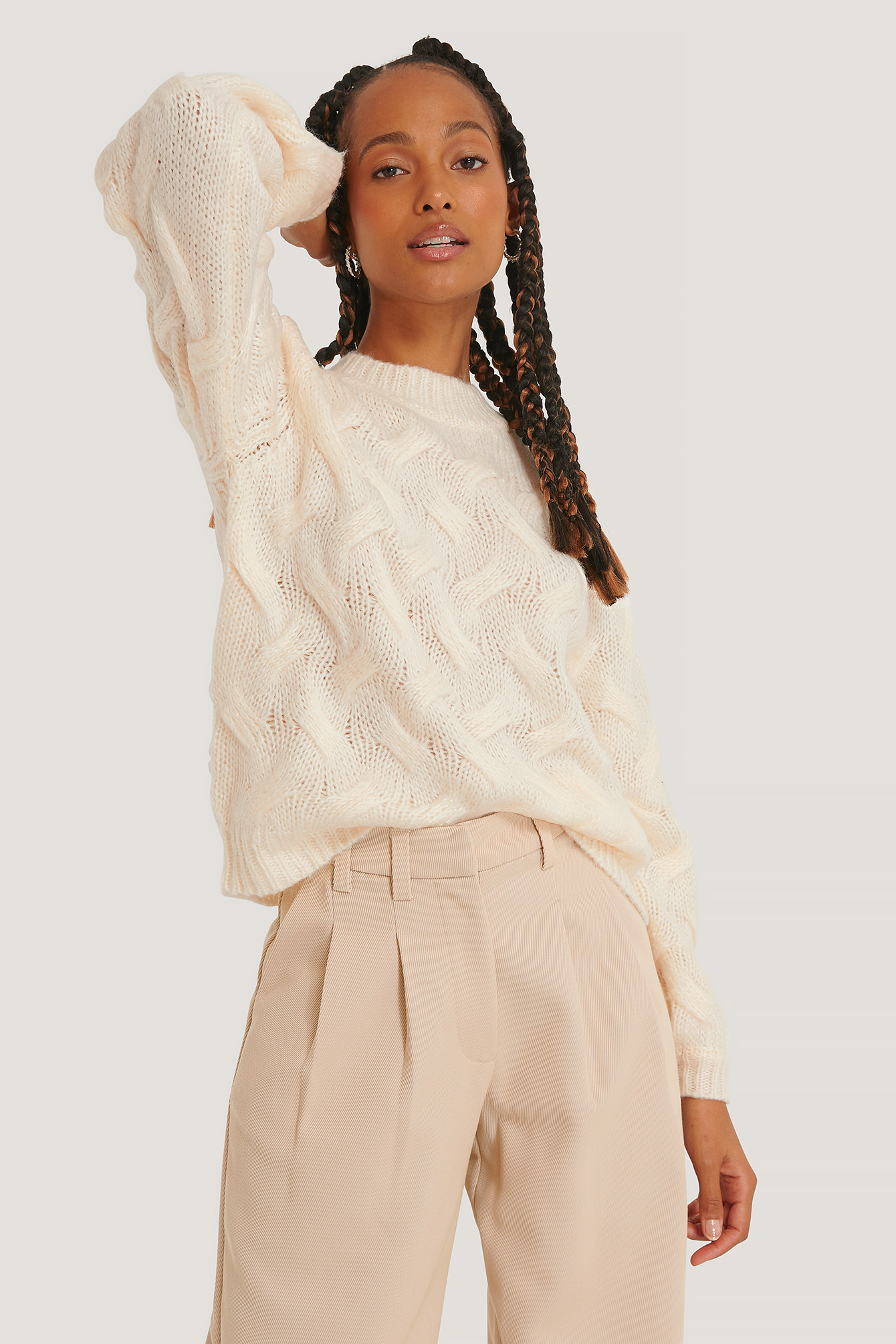 Big Cable Knitted Sweater White | na-kd.com
