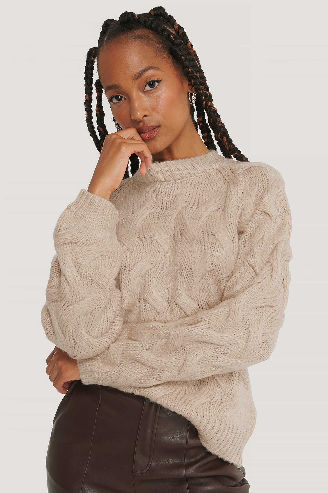 Big Cable Knitted Sweater Beige | NA-KD