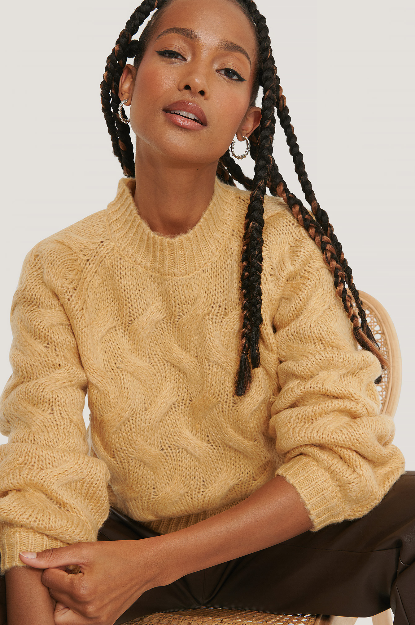 Big Cable Knitted Sweater Yellow | NA-KD