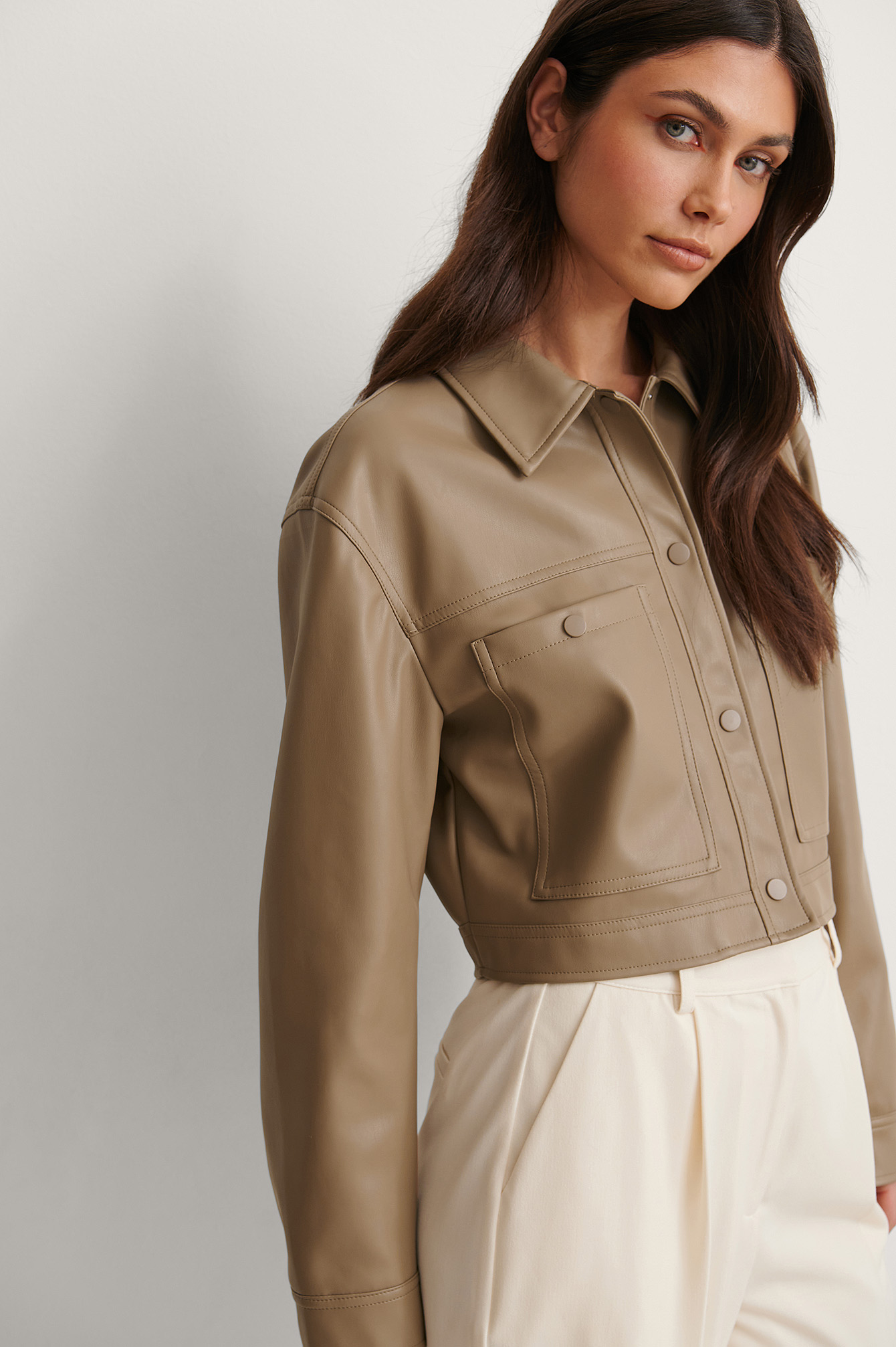 Big Pocket PU Jacket Brown | na-kd.com