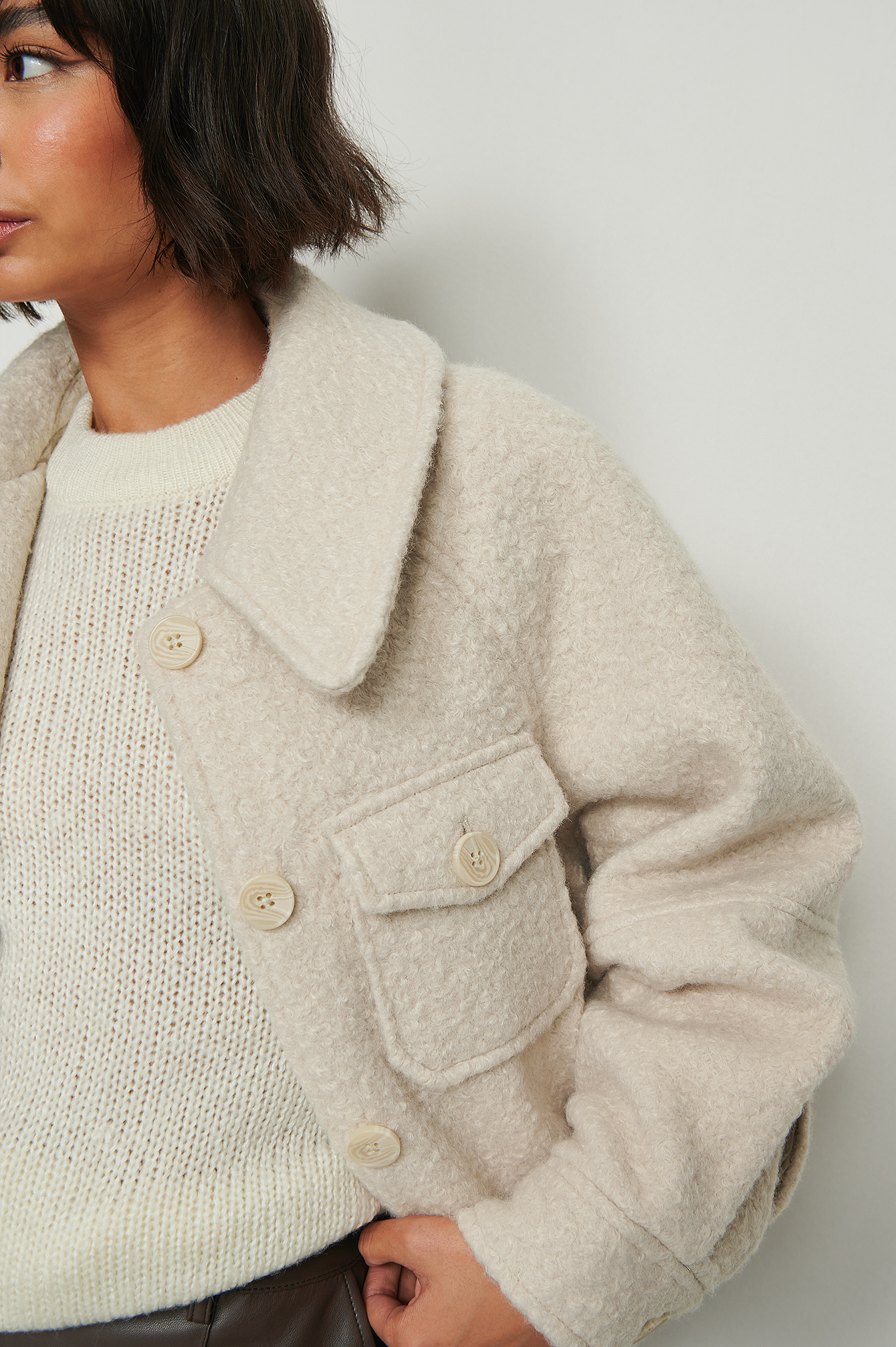 Big Sleeve Chest Pocket Jacket Beige | na-kd.com