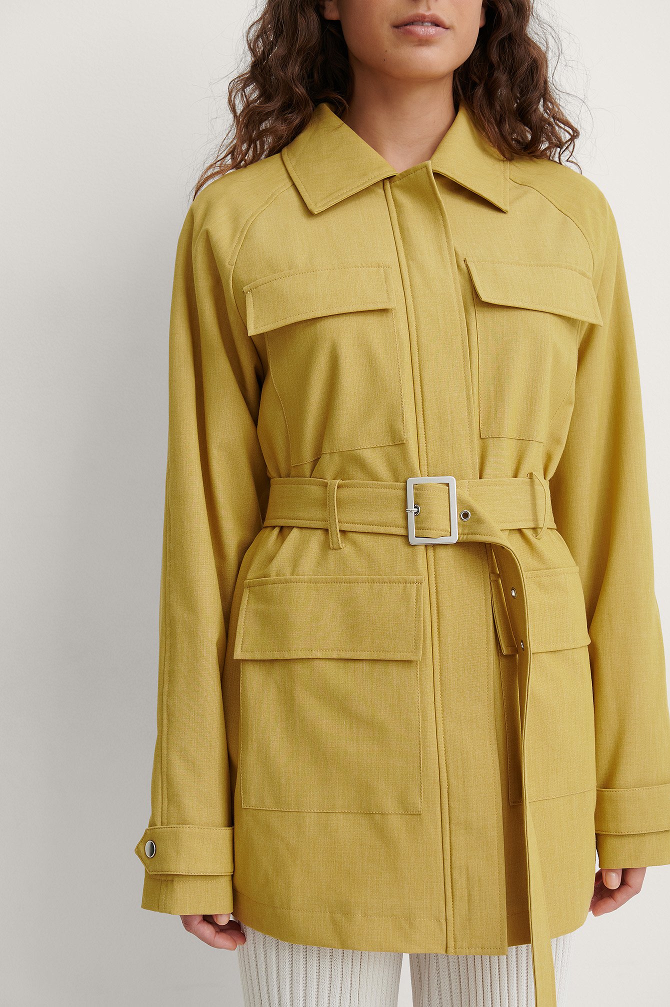 Belted Melange Jacket Yellow | na-kd.com