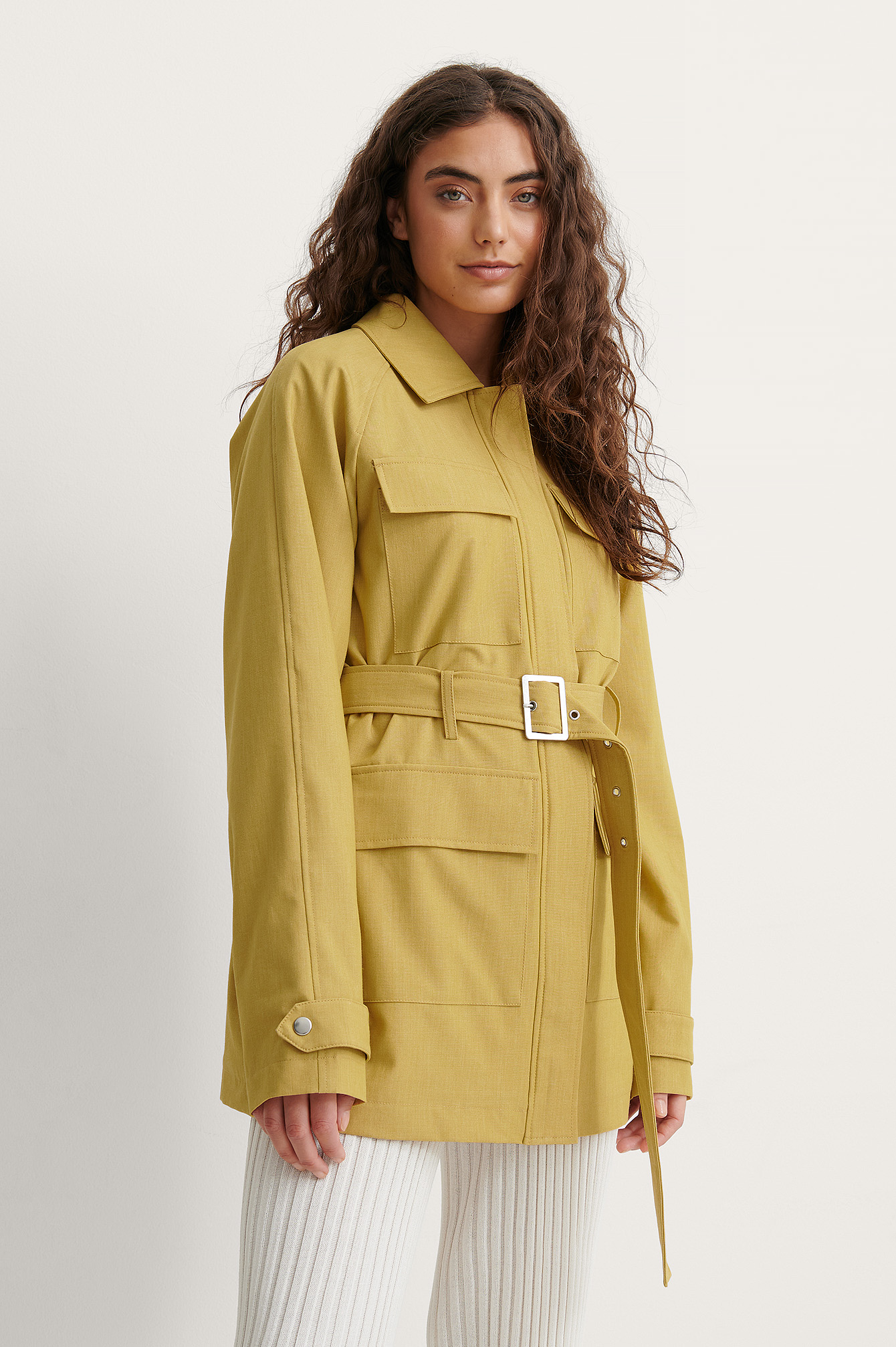 Belted Melange Jacket Yellow | NA-KD