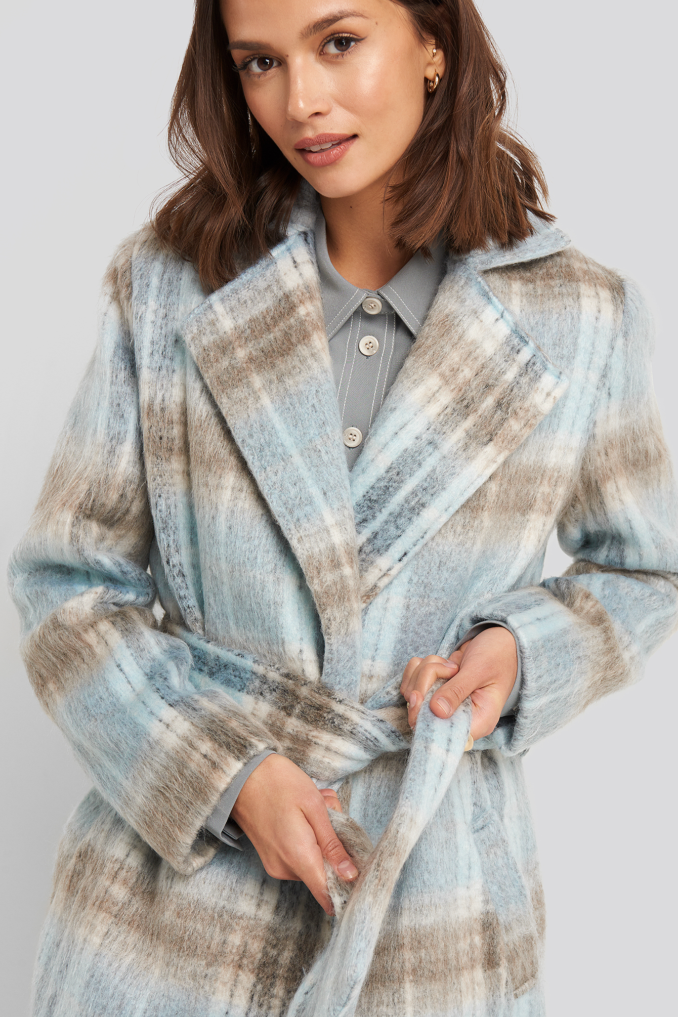 Blue Checked Coat Bleu | NA-KD