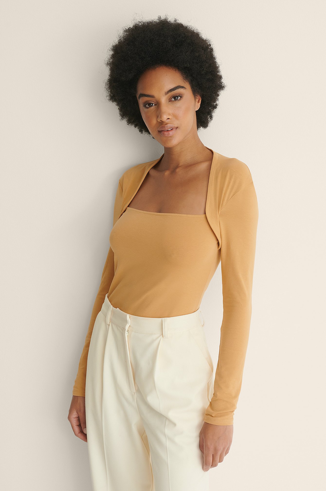 Organic Bolero Jersey Top Beige | na-kd.com