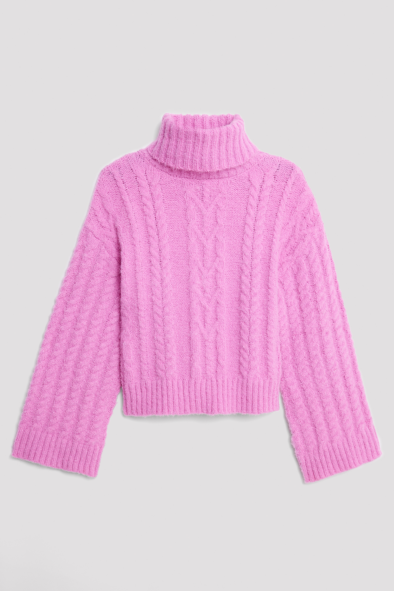 Boxy Cable Knit High Neck Sweater Pink | NA-KD