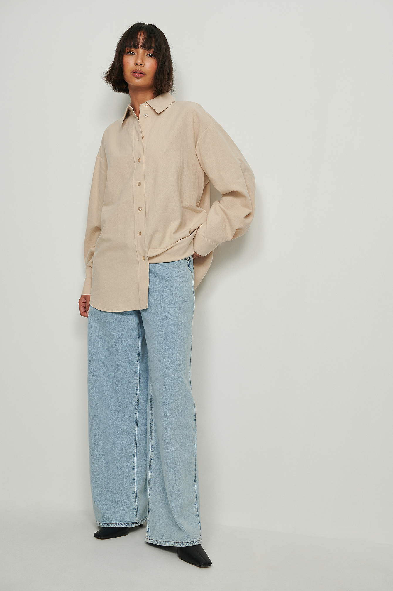 Boyfriend-Hemd aus Leinenmischung Beige | NA-KD