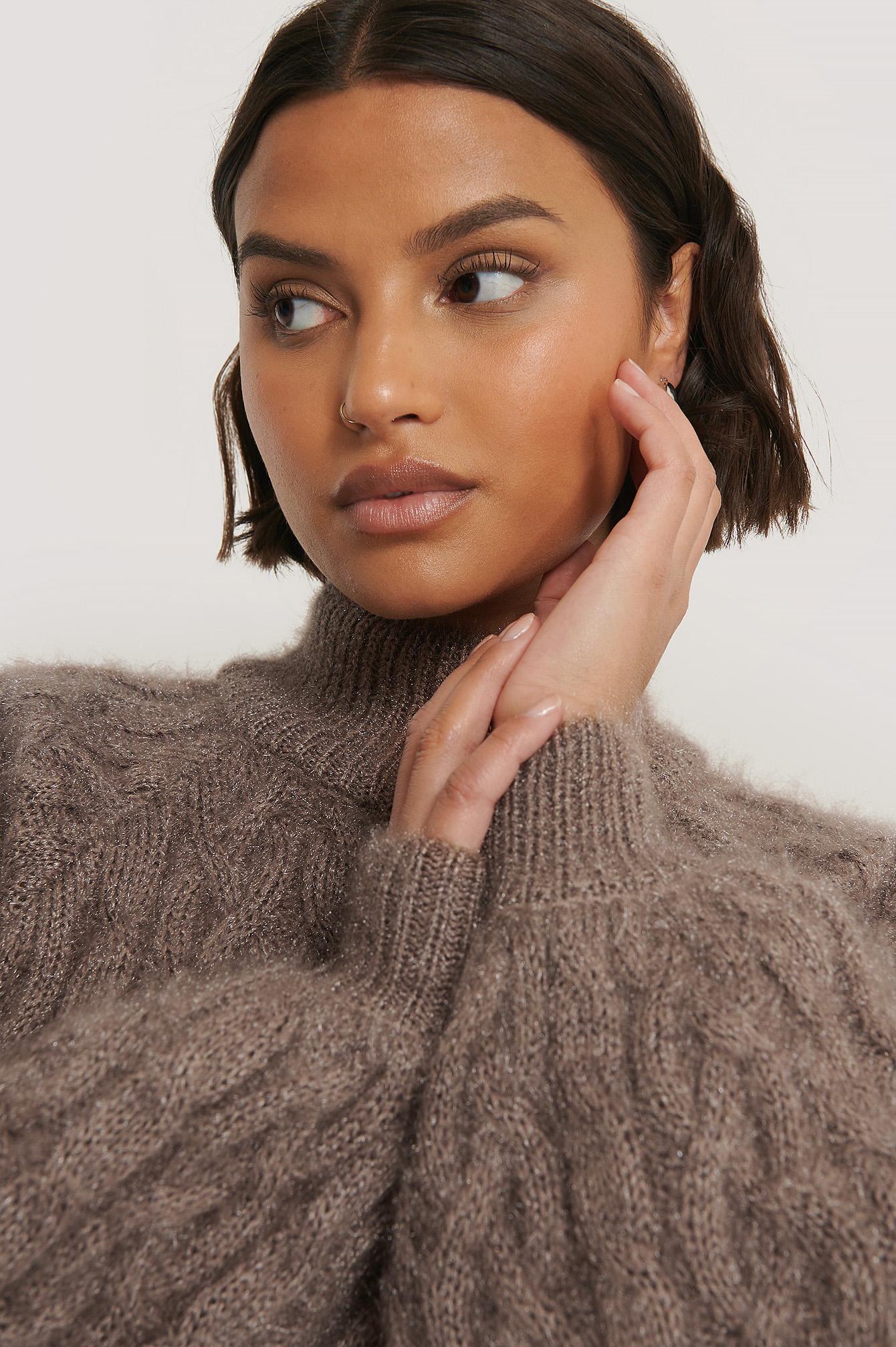 Cable Hairy Knitted Sweater Brown | na-kd.com