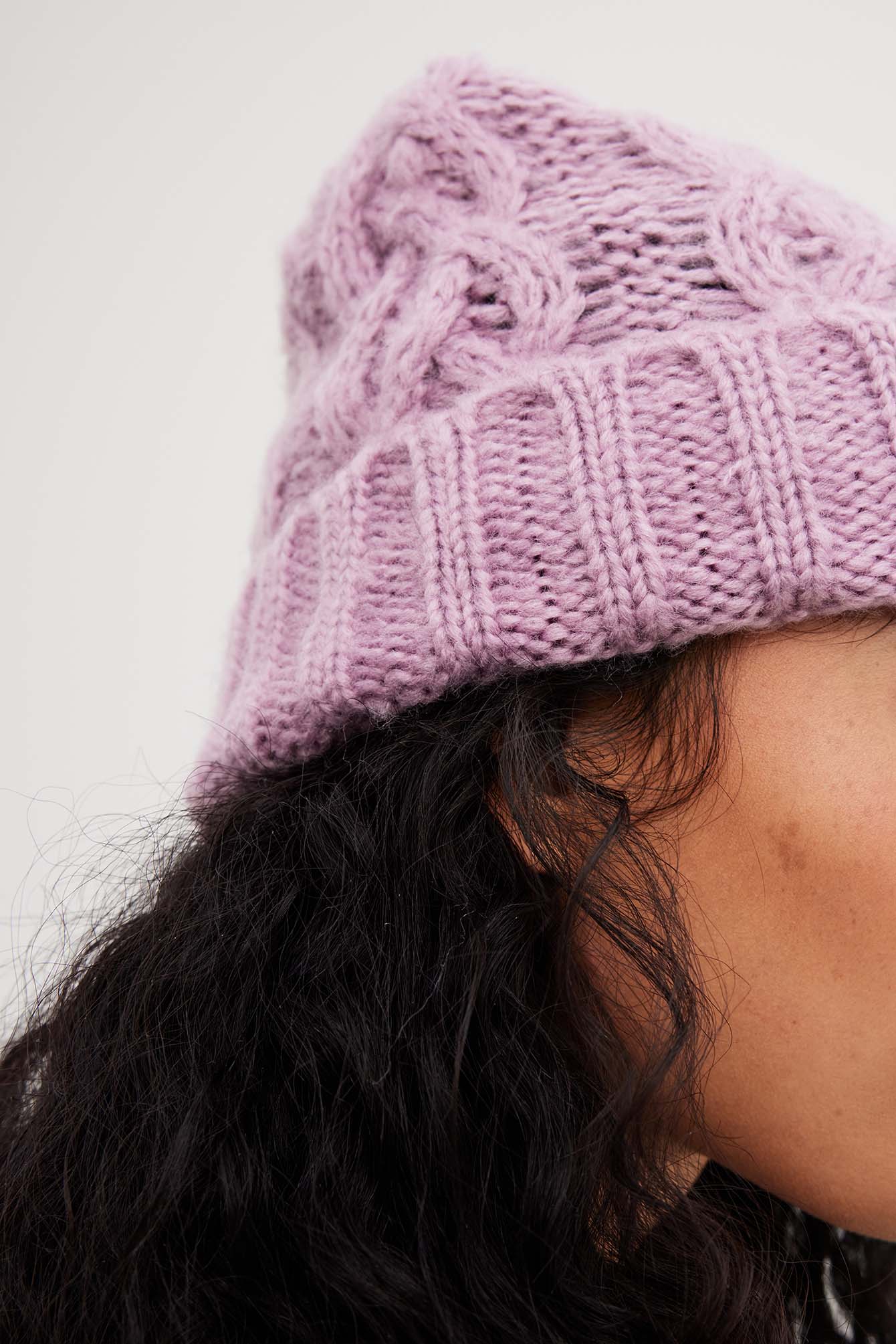 Cable Knitted Chunky Beanie Purple | NA-KD