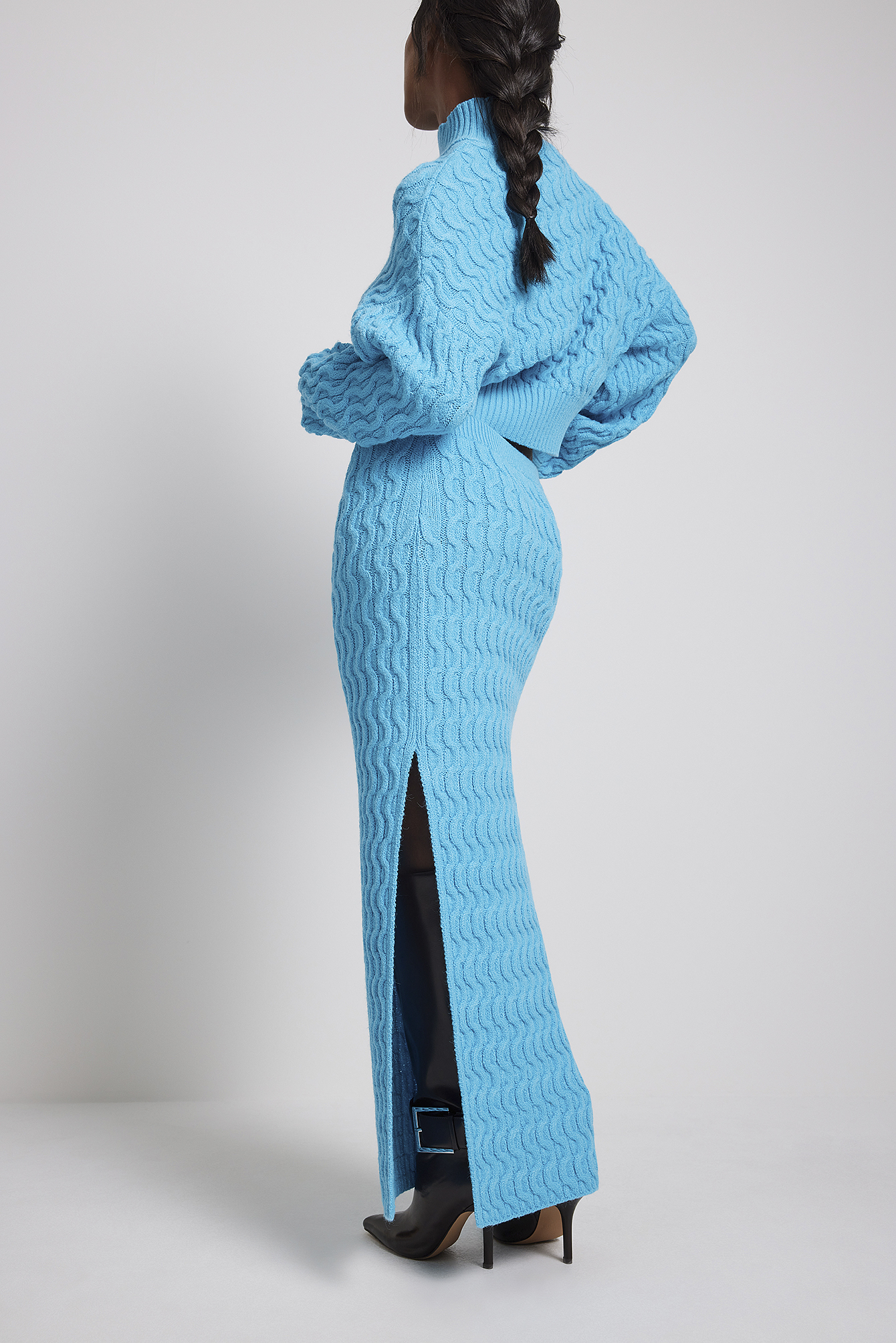 Cable Knitted Midi Skirt Blue Na Kd