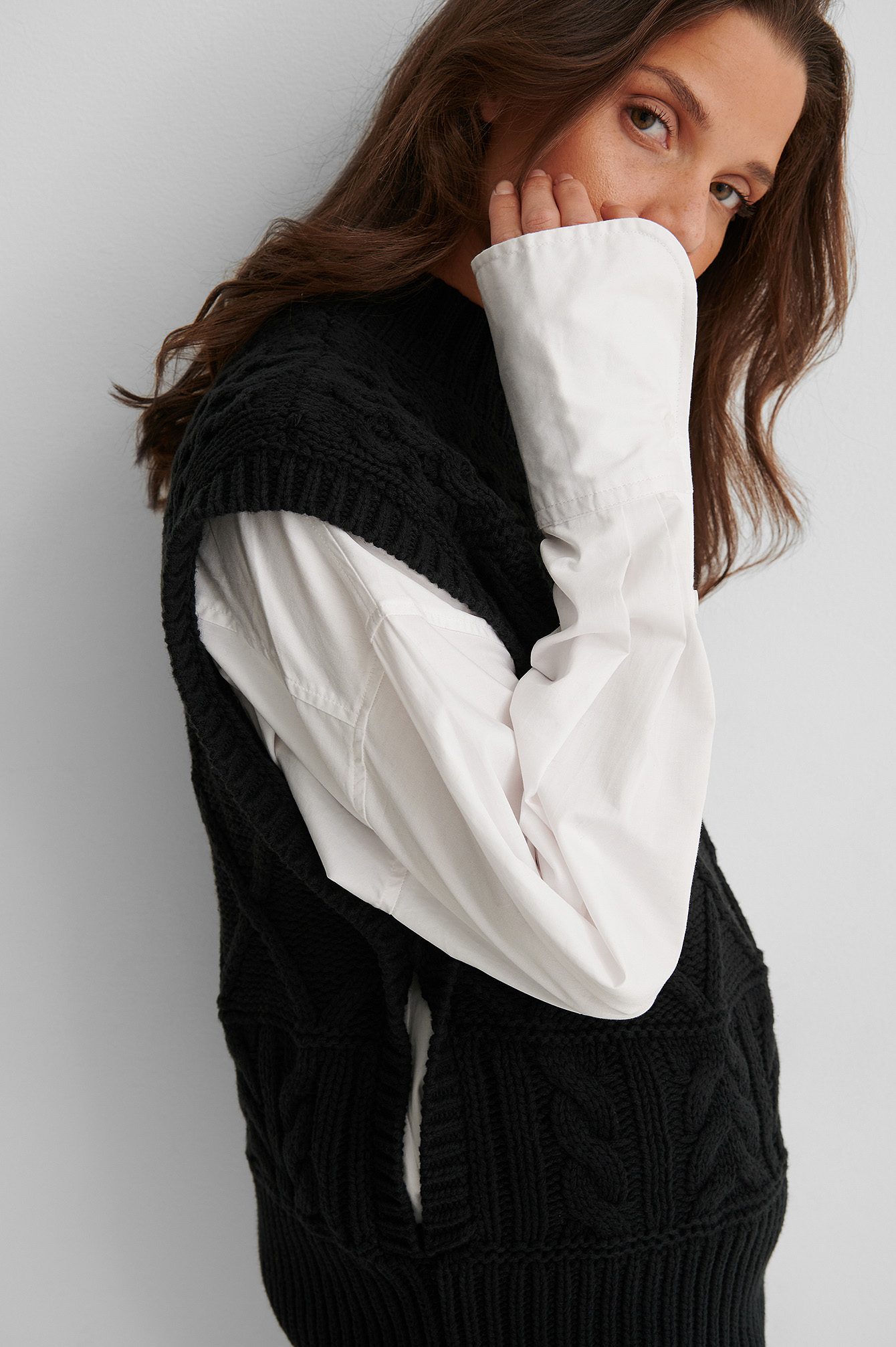 Cable Knitted Vest Black | na-kd.com