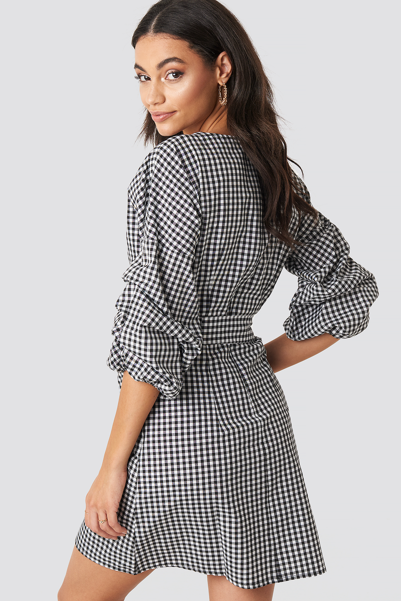 Checked Gathered Waist Puff Sleeve Dress Flerfarvet | na-kd.com