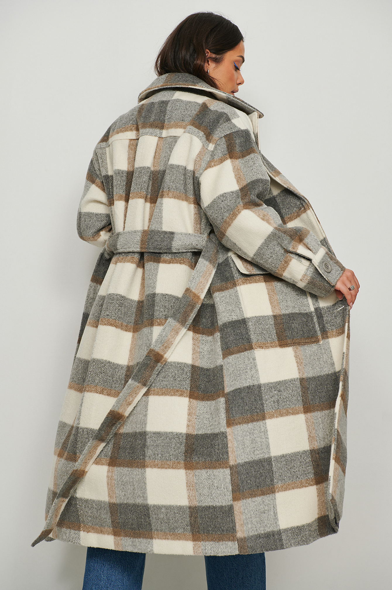 Checked Oversized Belted Coat Checkered | na-kd.com