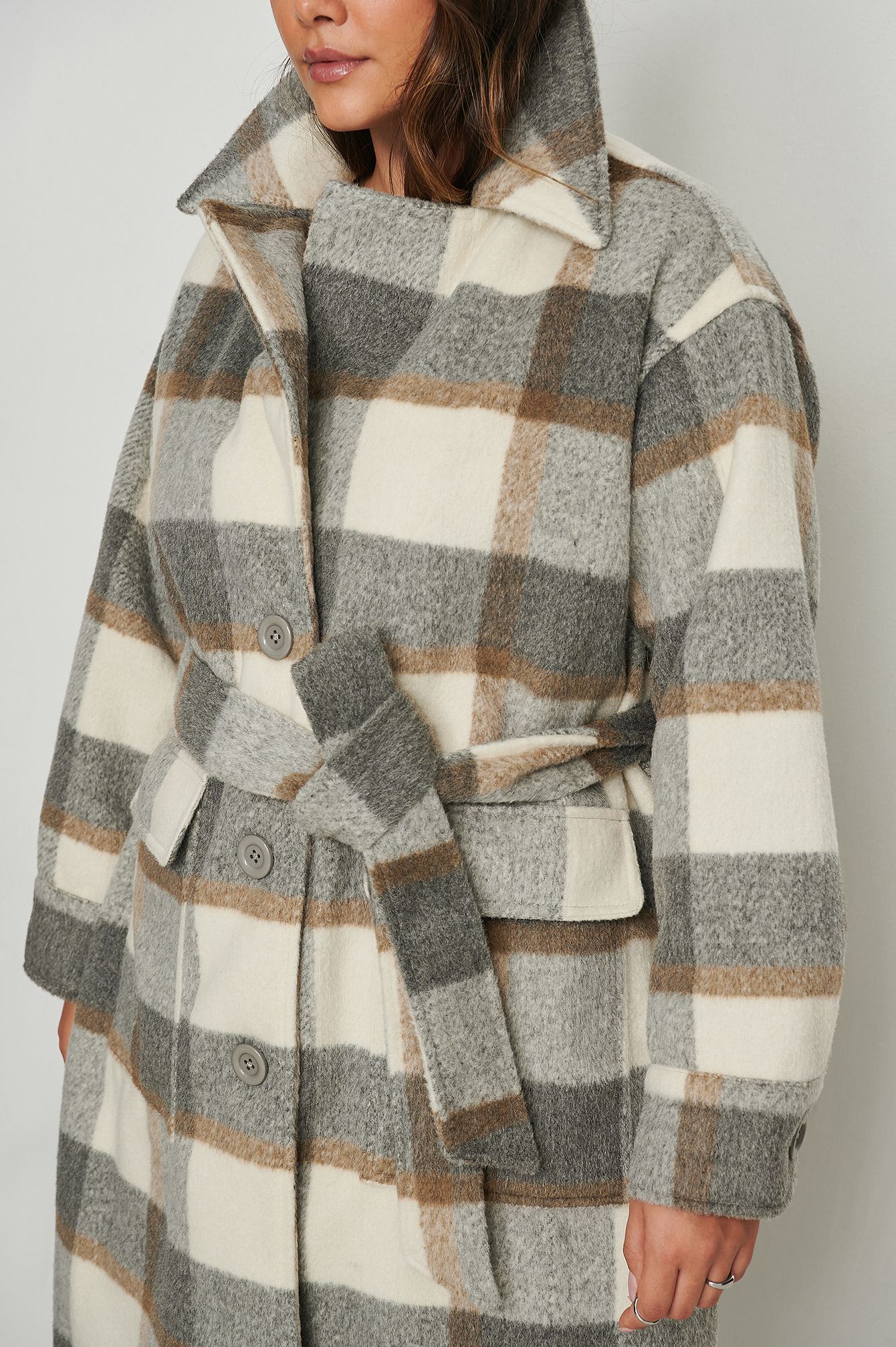 Checked Oversized Belted Coat Checkered | na-kd.com