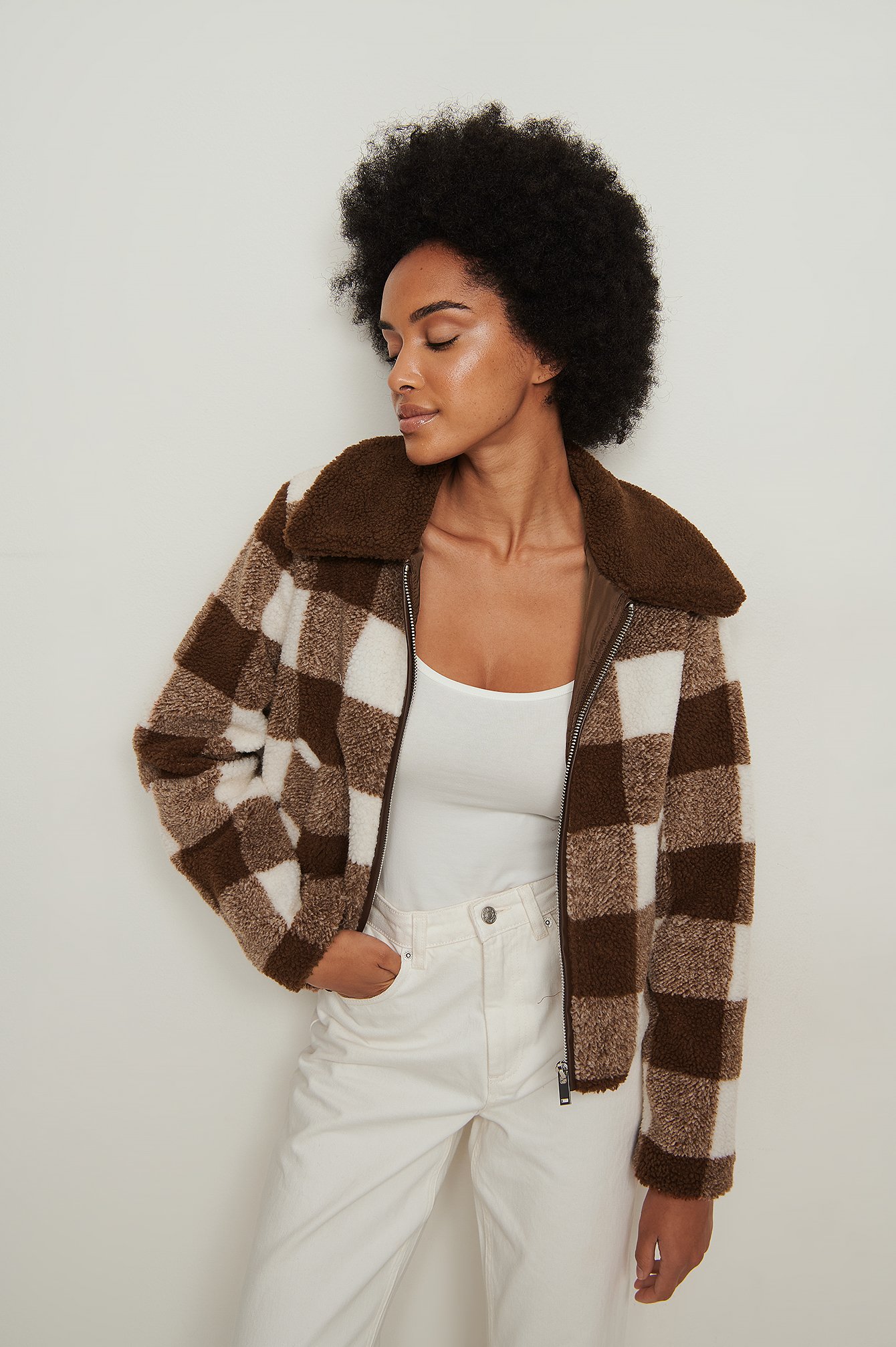 Recycled Checked Teddy Jacket Checkered | na-kd.com