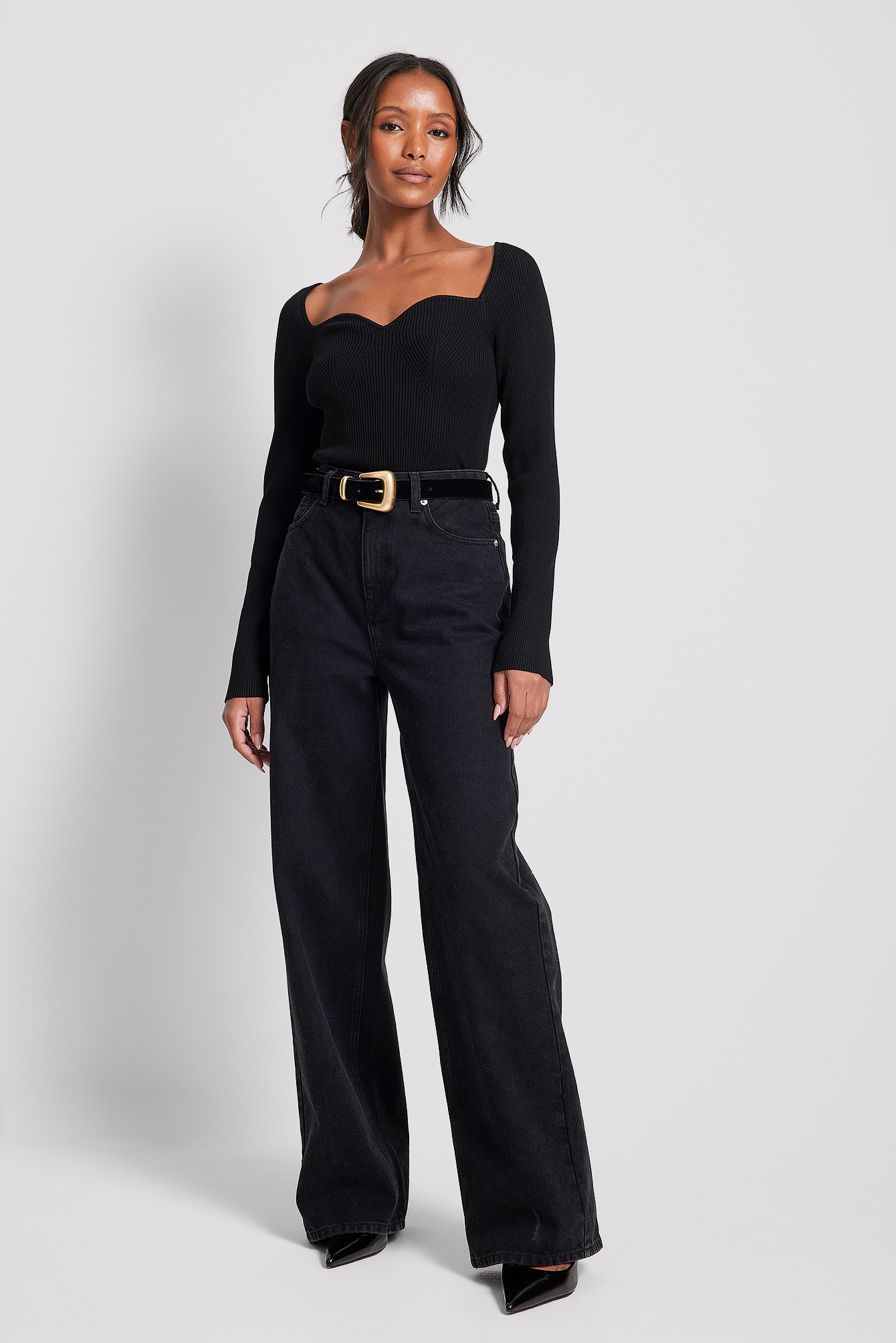 Chest Detail Knitted Long Sleeve Sweater Black | NA-KD