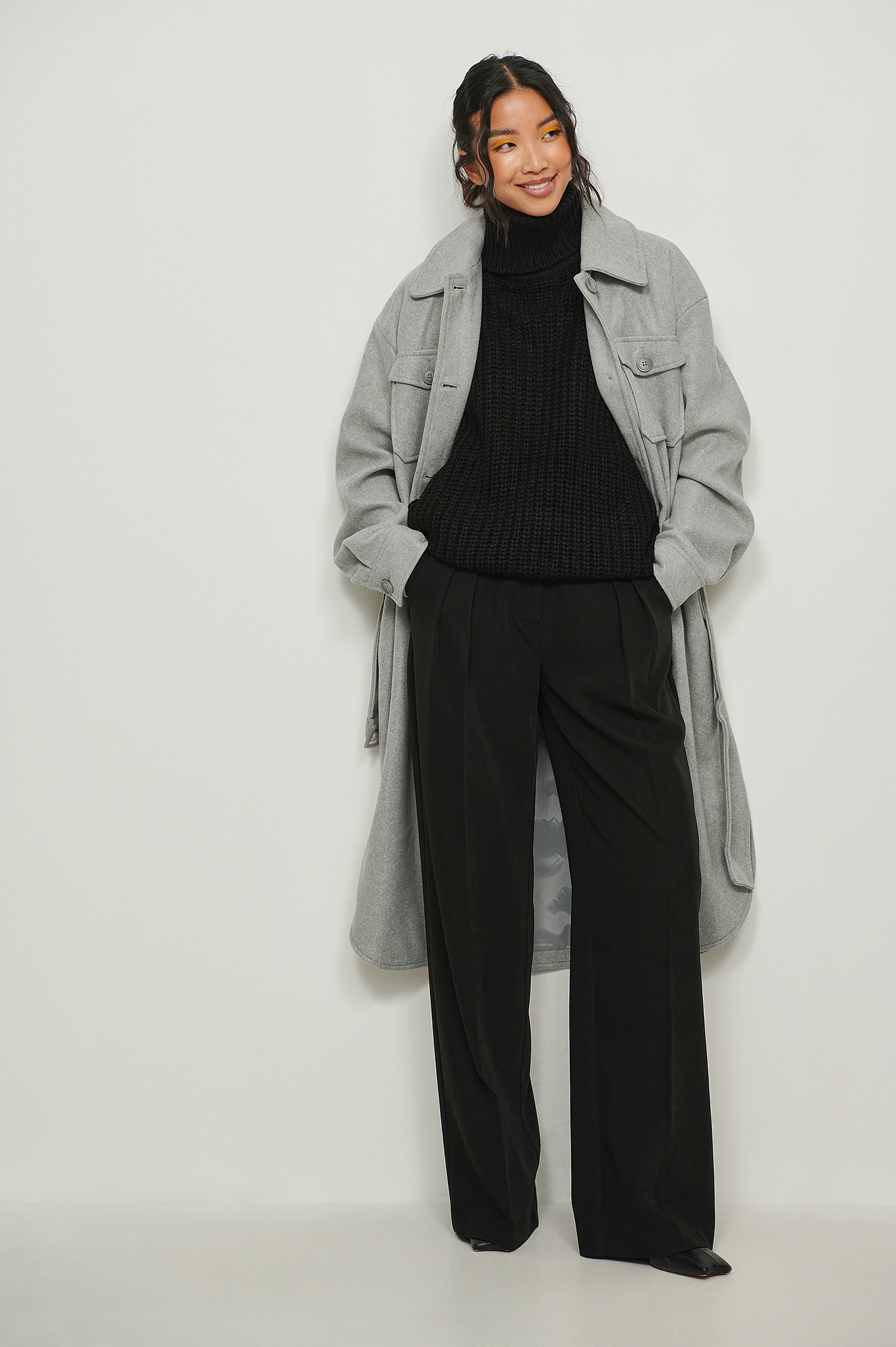 Chest Pocket Belted Jacket Grey | na-kd.com