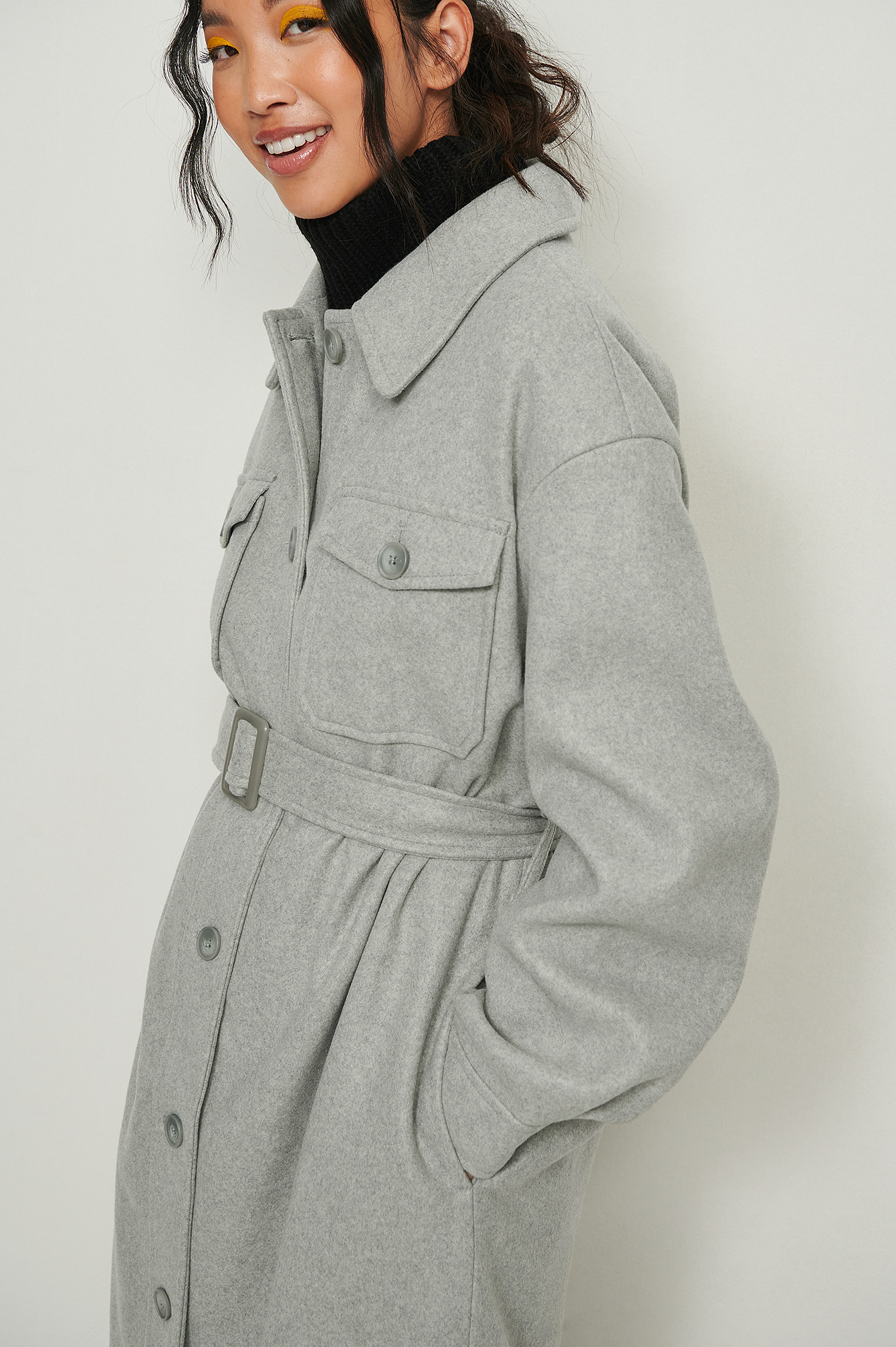 Chest Pocket Belted Jacket Grey | na-kd.com