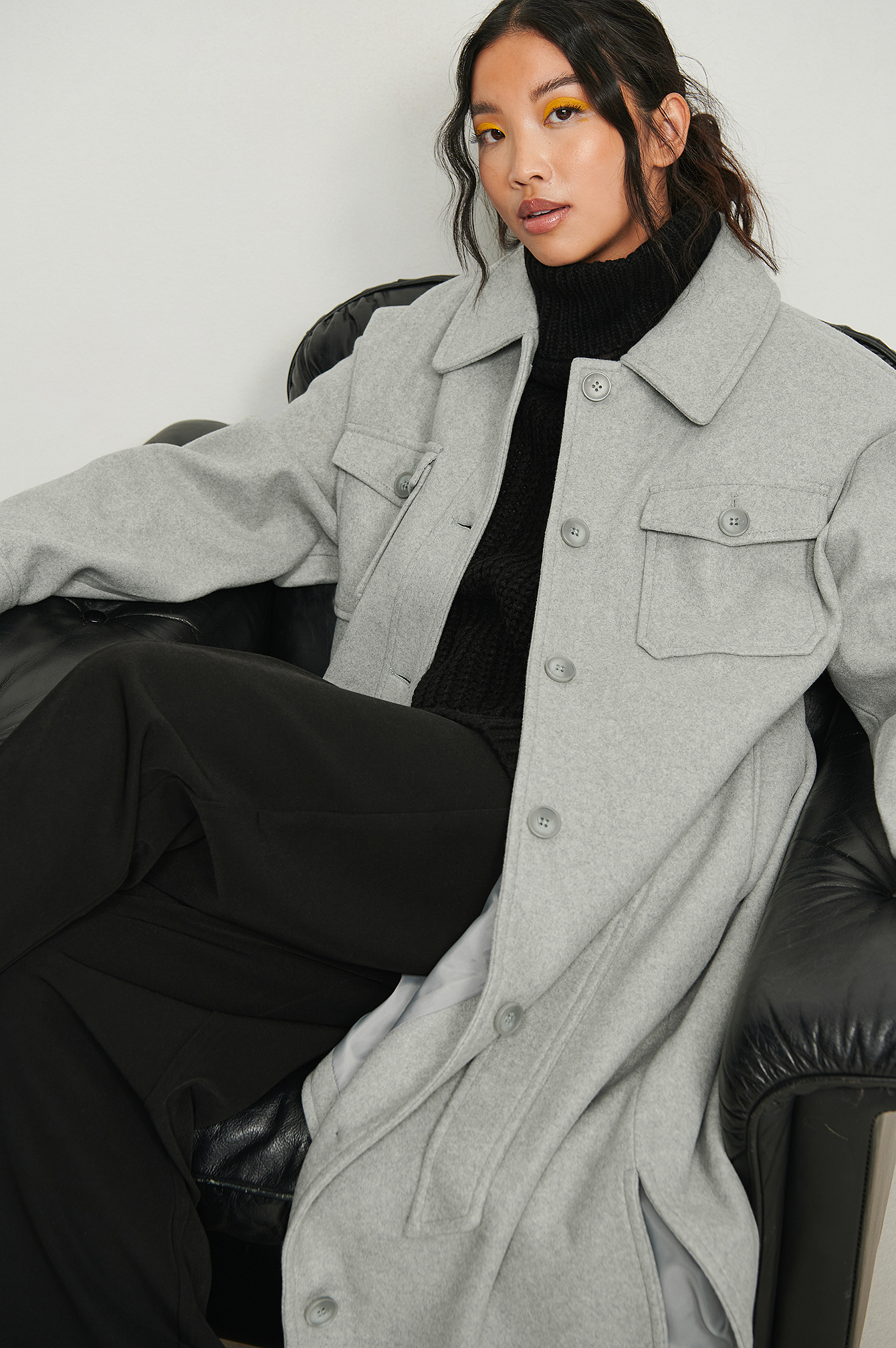 Chest Pocket Belted Jacket Grey | na-kd.com