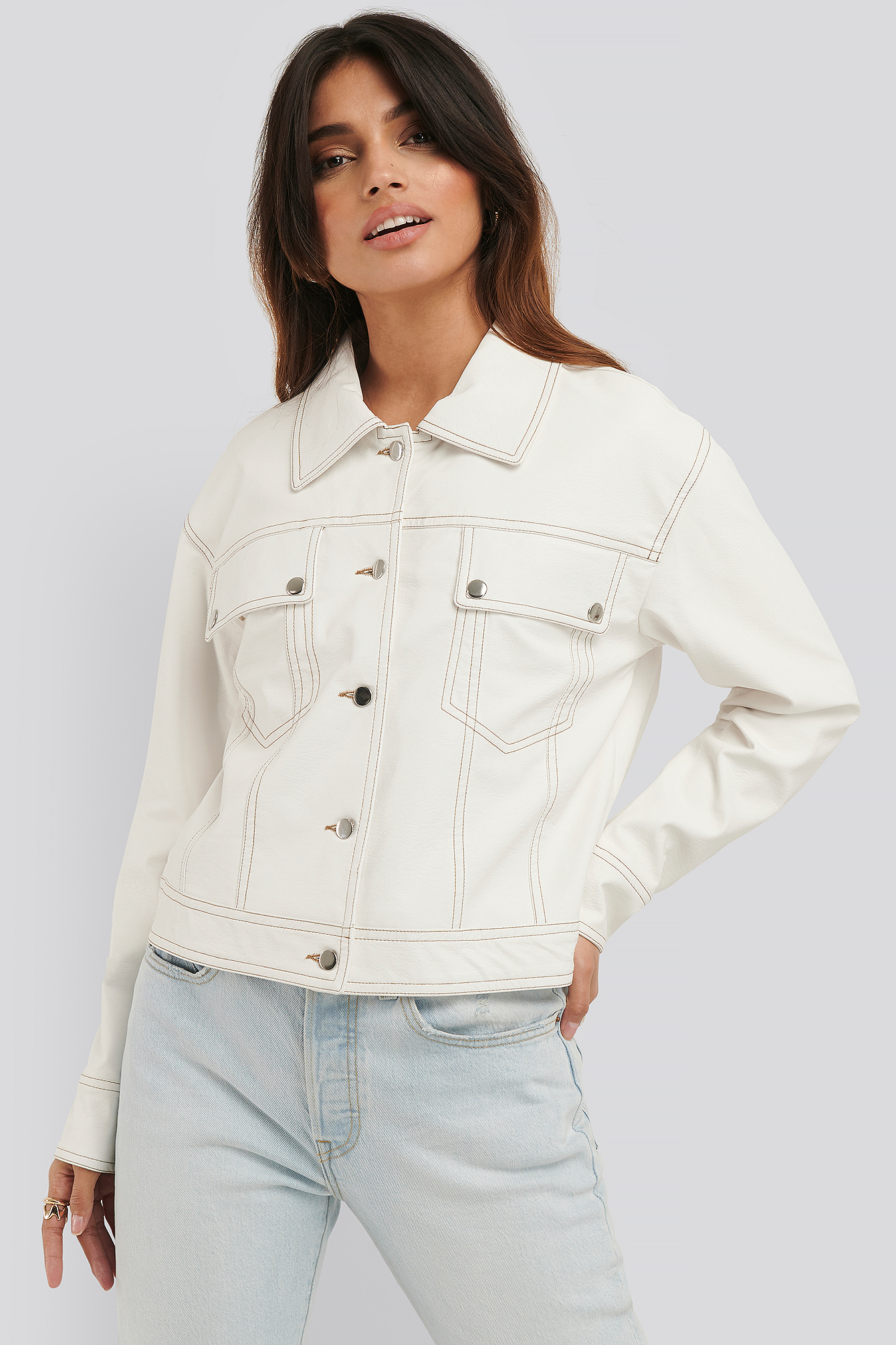 Chest Pocket PU jacket White | NA-KD