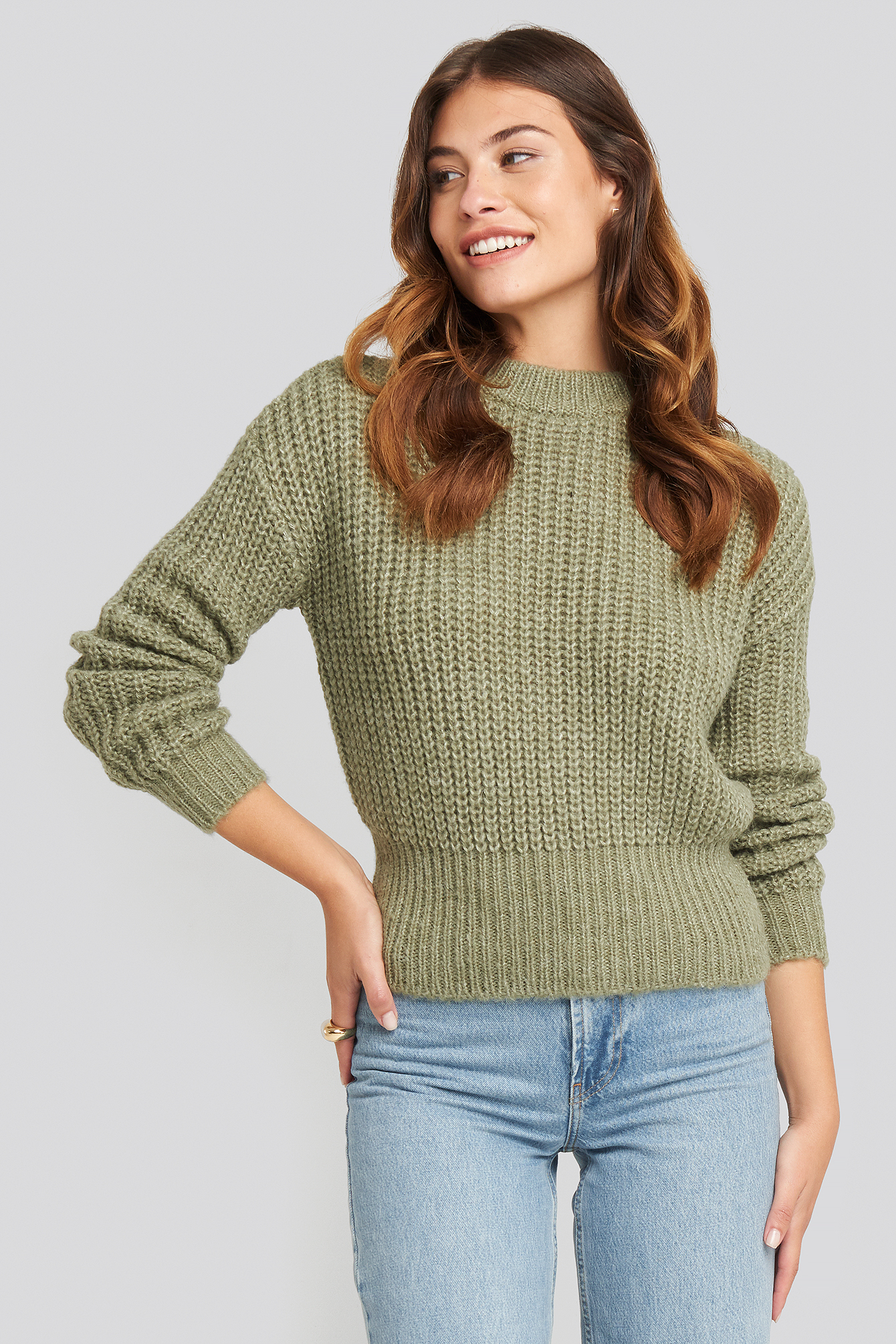 Chunky Ribbed Wool Blend Sweater Grün | NA-KD