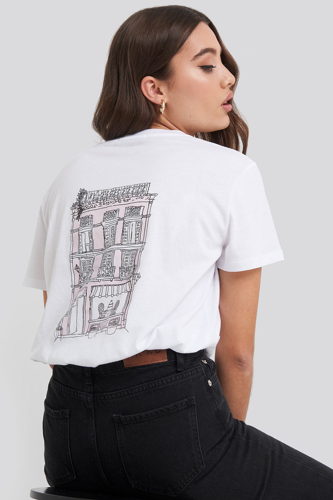 City Print Oversized Tee White | NA-KD