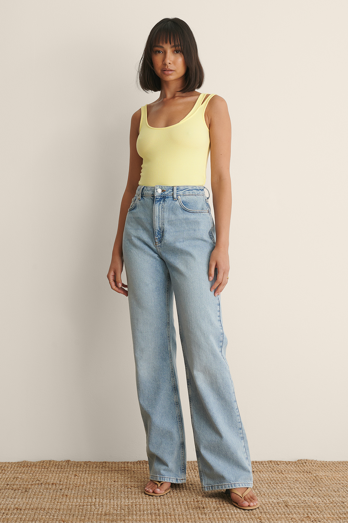 Ribbed Detail Singlet Yellow | na-kd.com