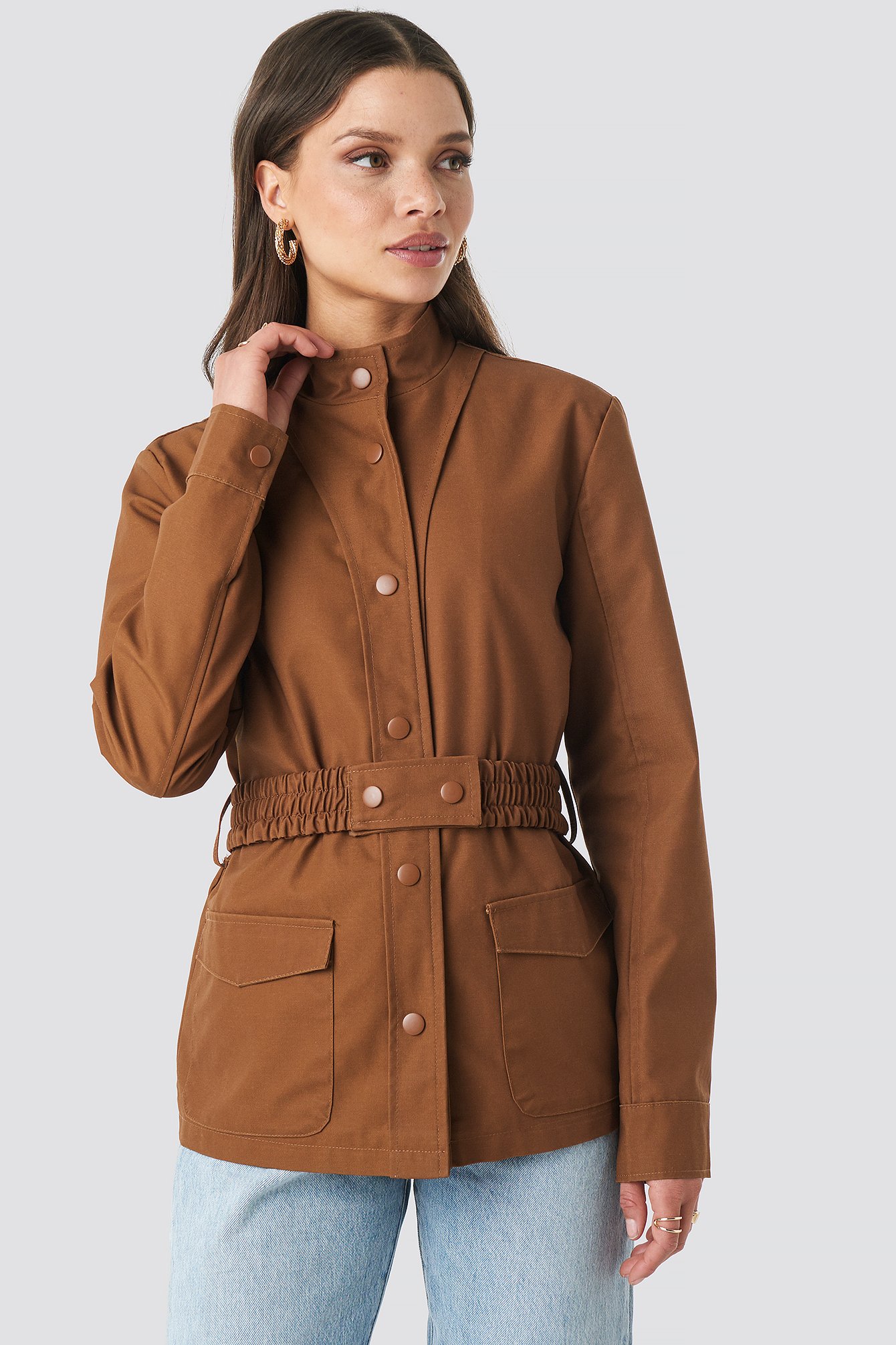 Coated Belted Jacket Brown | NA-KD