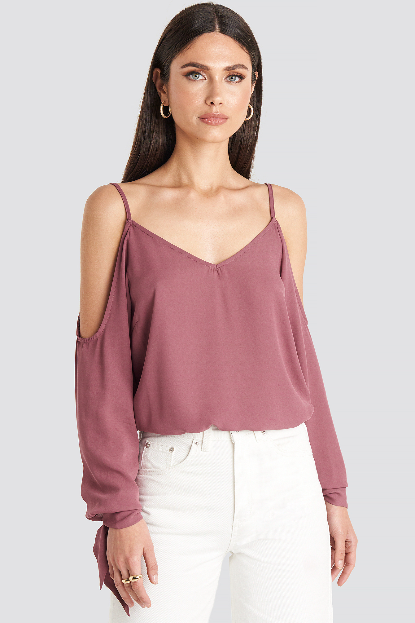 Cold Shoulder Knot Sleeve Top Pink | NA-KD
