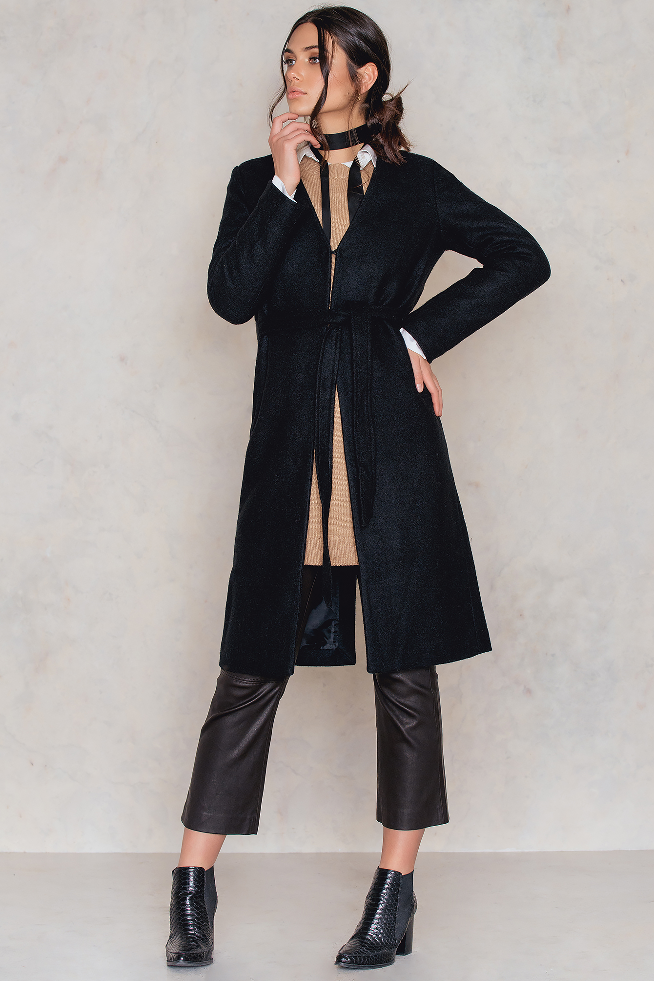 Collarless Wool Coat Black | NA-KD