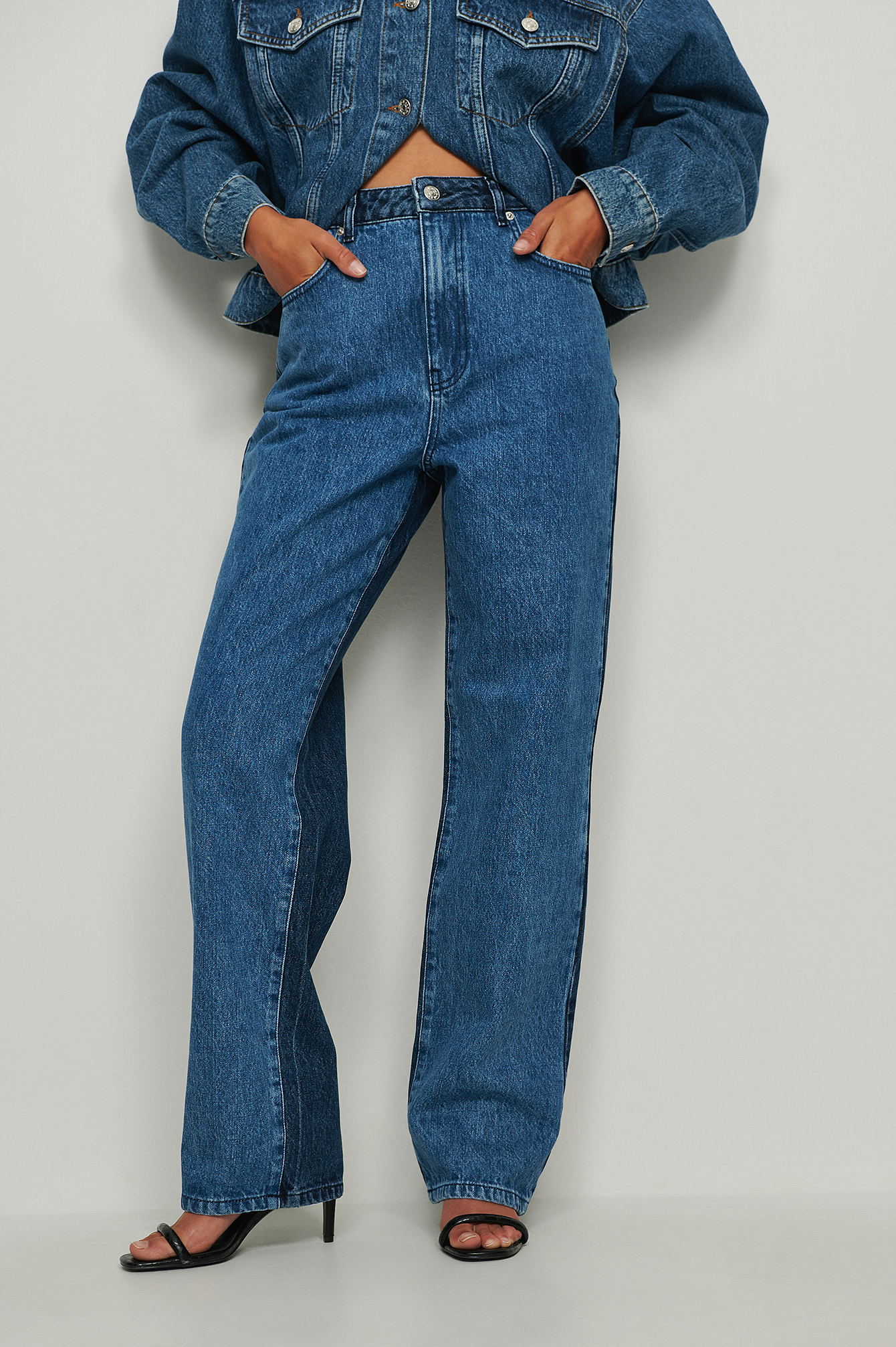 Color Block Wide Jeans Blue | na-kd.com