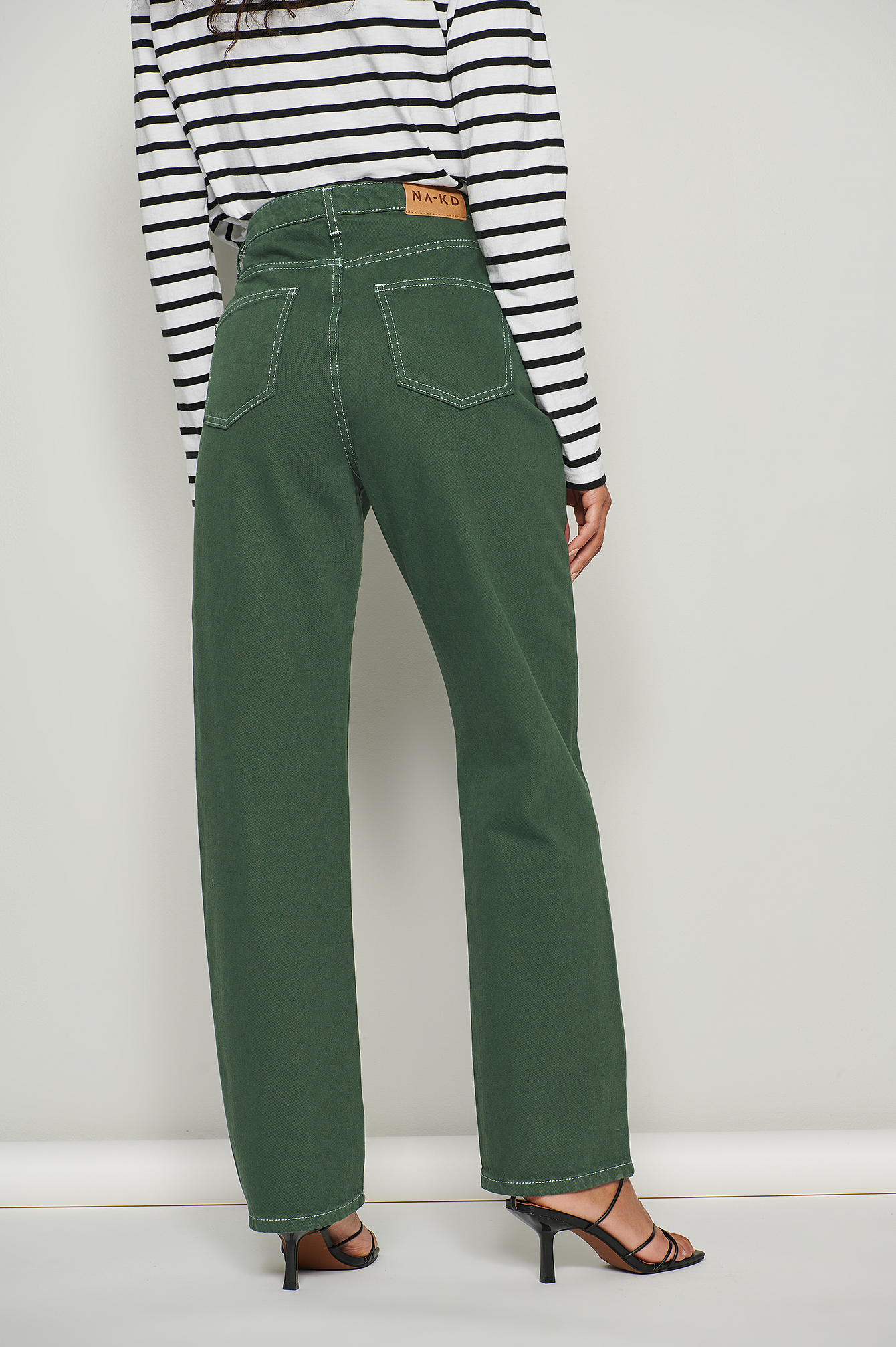 Organic Contrast Seam Straight Jeans Green | na-kd.com