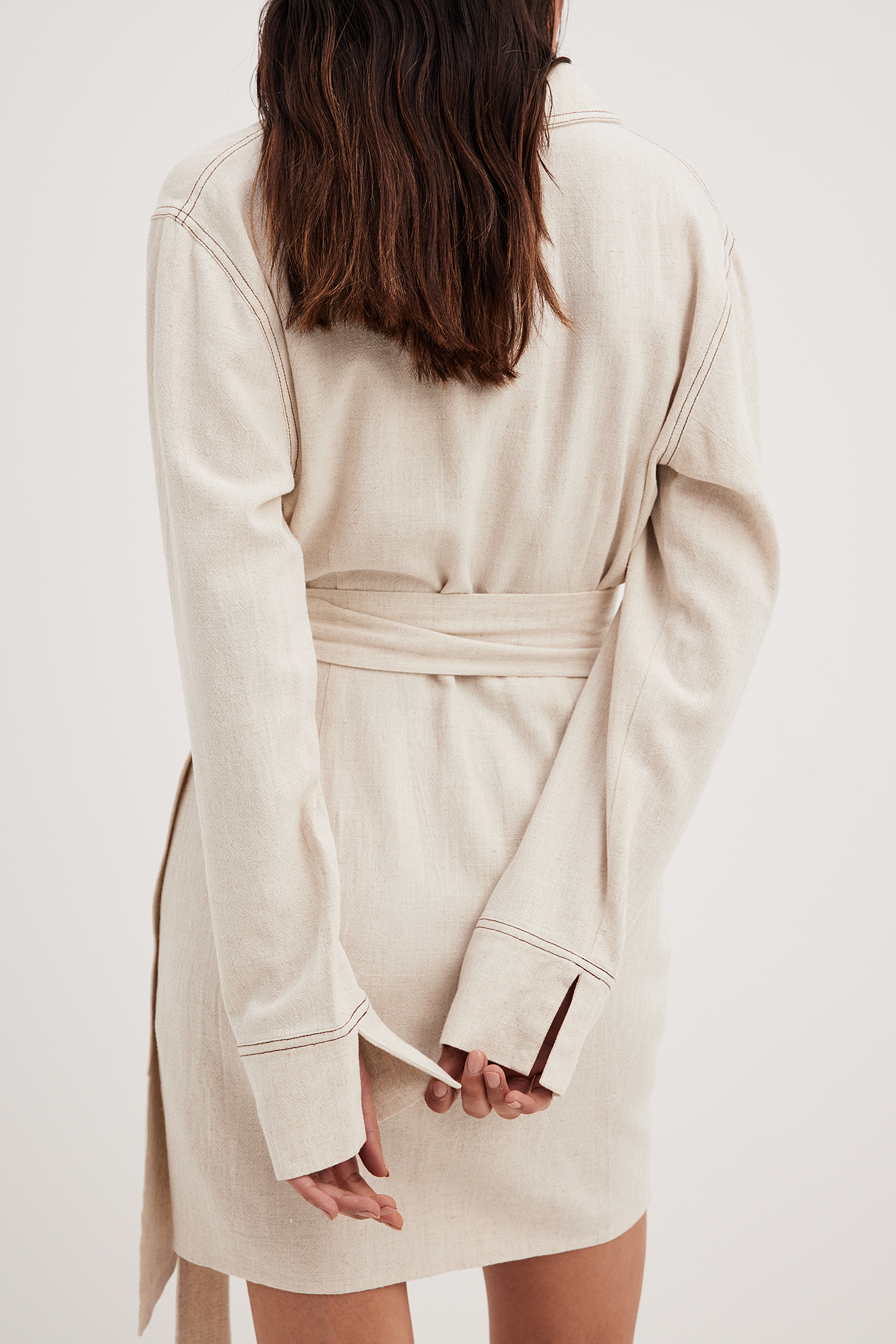 Contrast Seams Linen Mix Dress Beige | NA-KD