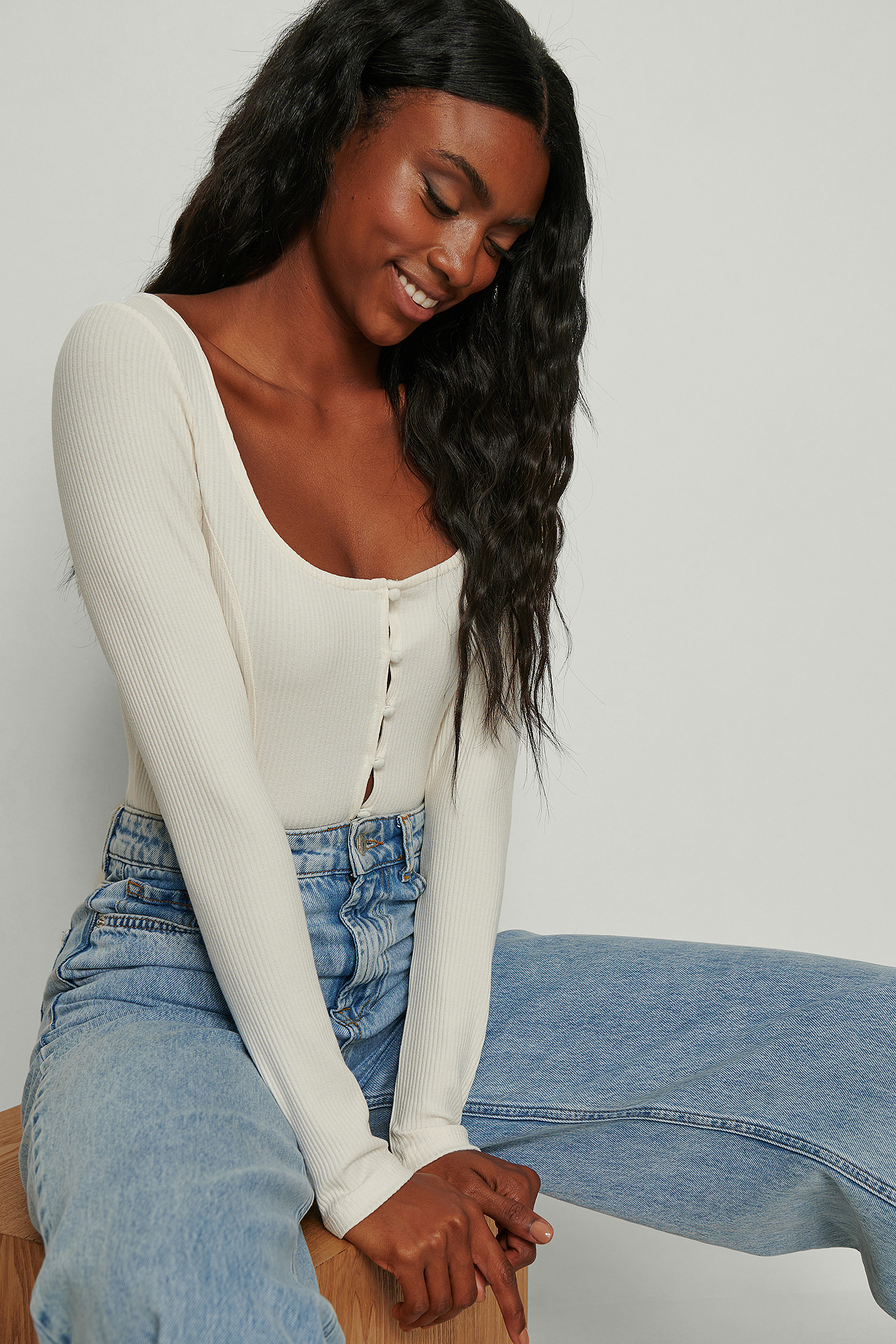 Corset Detail Rib Top Offwhite | NA-KD