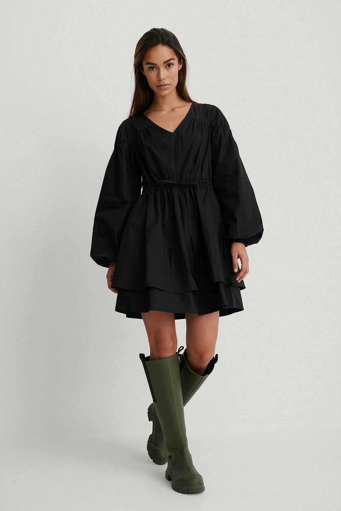 Cotton Detail Volume Dress Black | NA-KD