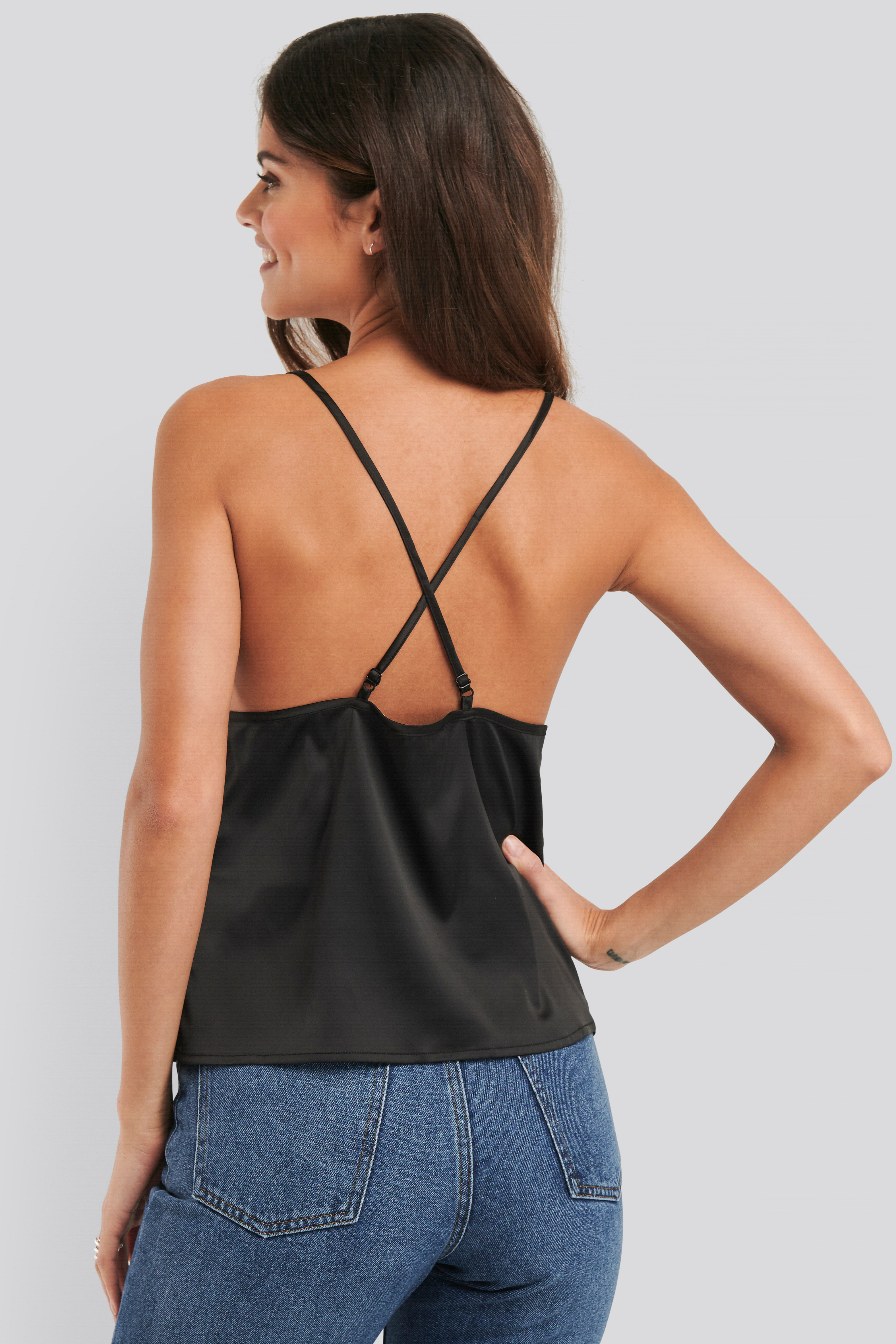 Cowl Neck Satin Singlet Black | na-kd.com