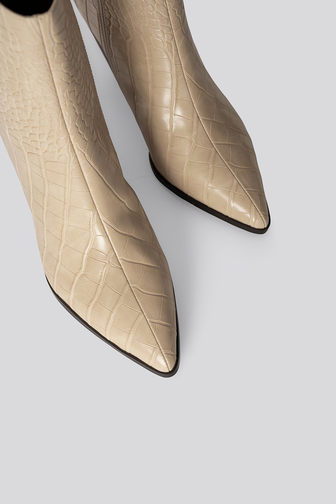 Croc Western Heel Pointy Boots Beige | na-kd.com