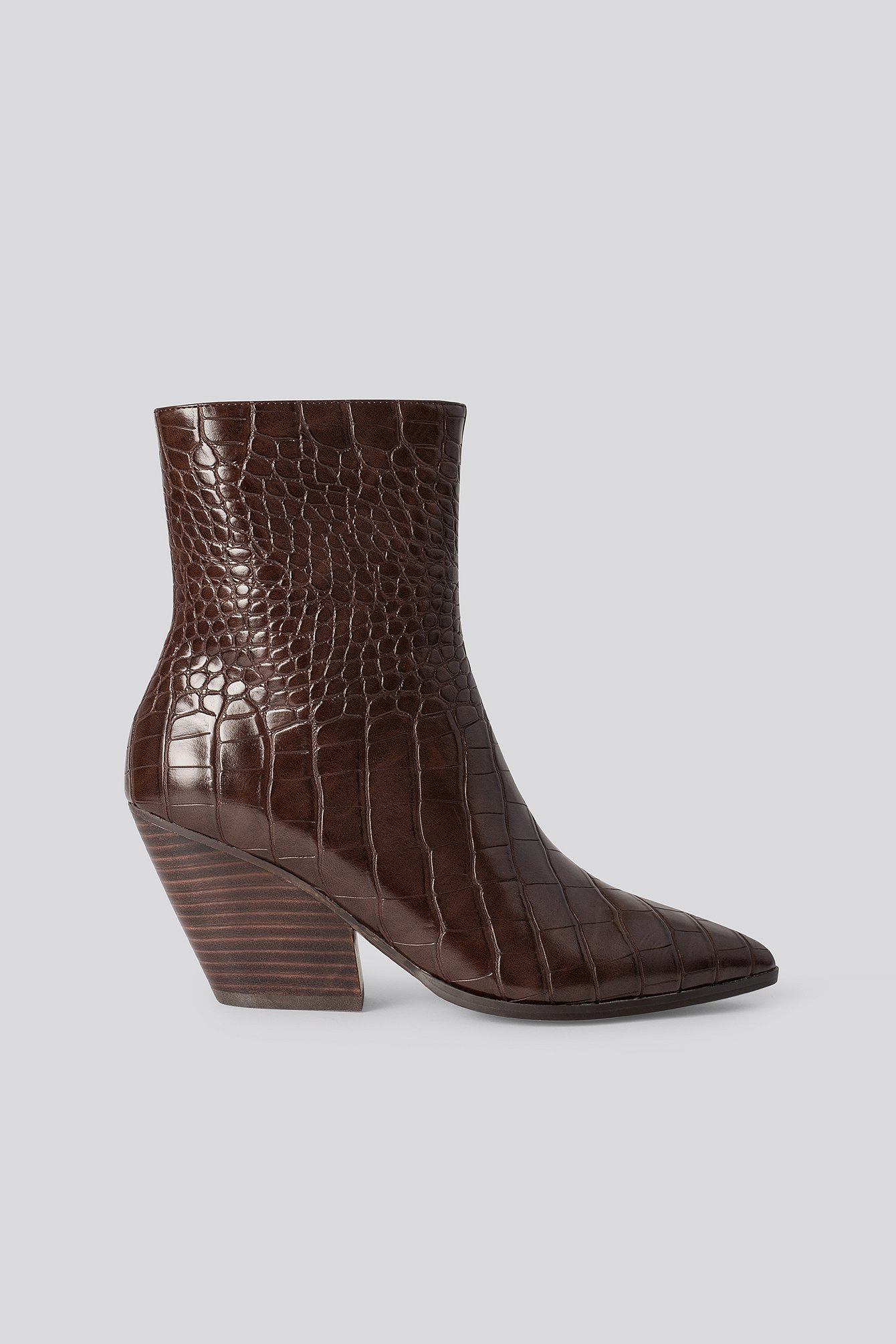 Croc Western Heel Pointy Boots Brown | NA-KD