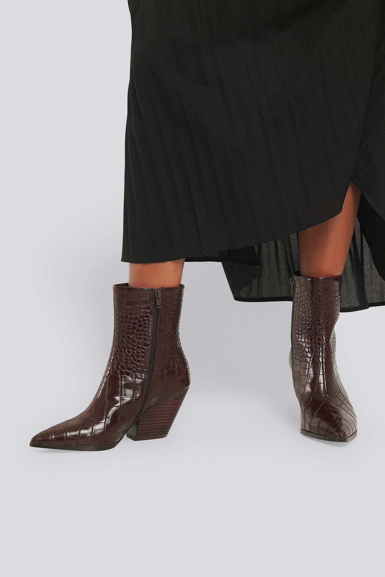 Croc Western Heel Pointy Boots Braun | na-kd.com
