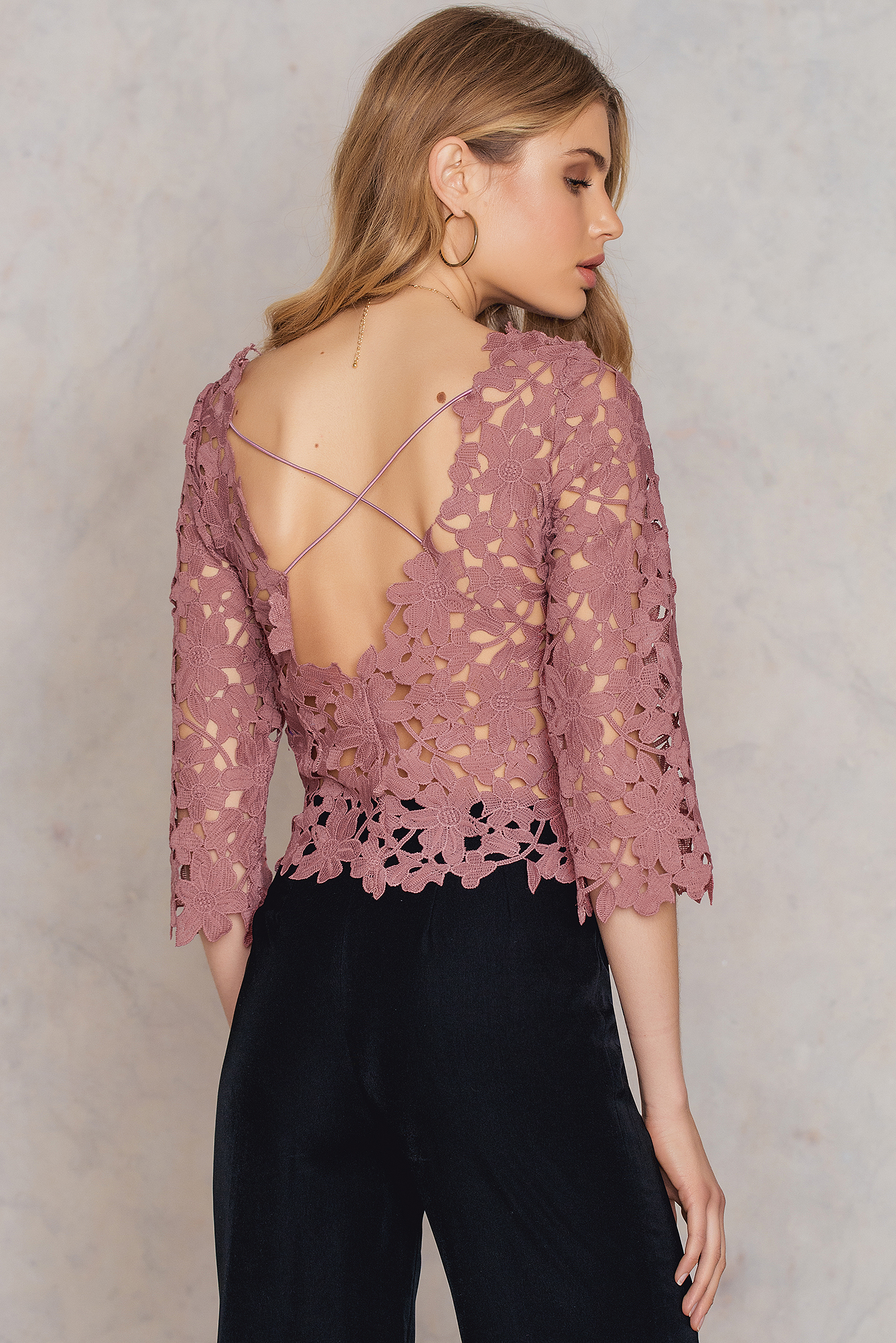 Crochet Crossover Back Top Pink | NA-KD