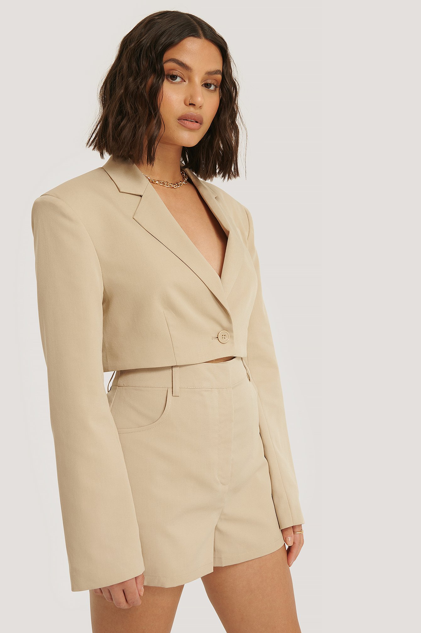 Cropped Blazer Jacket Beige | NA-KD