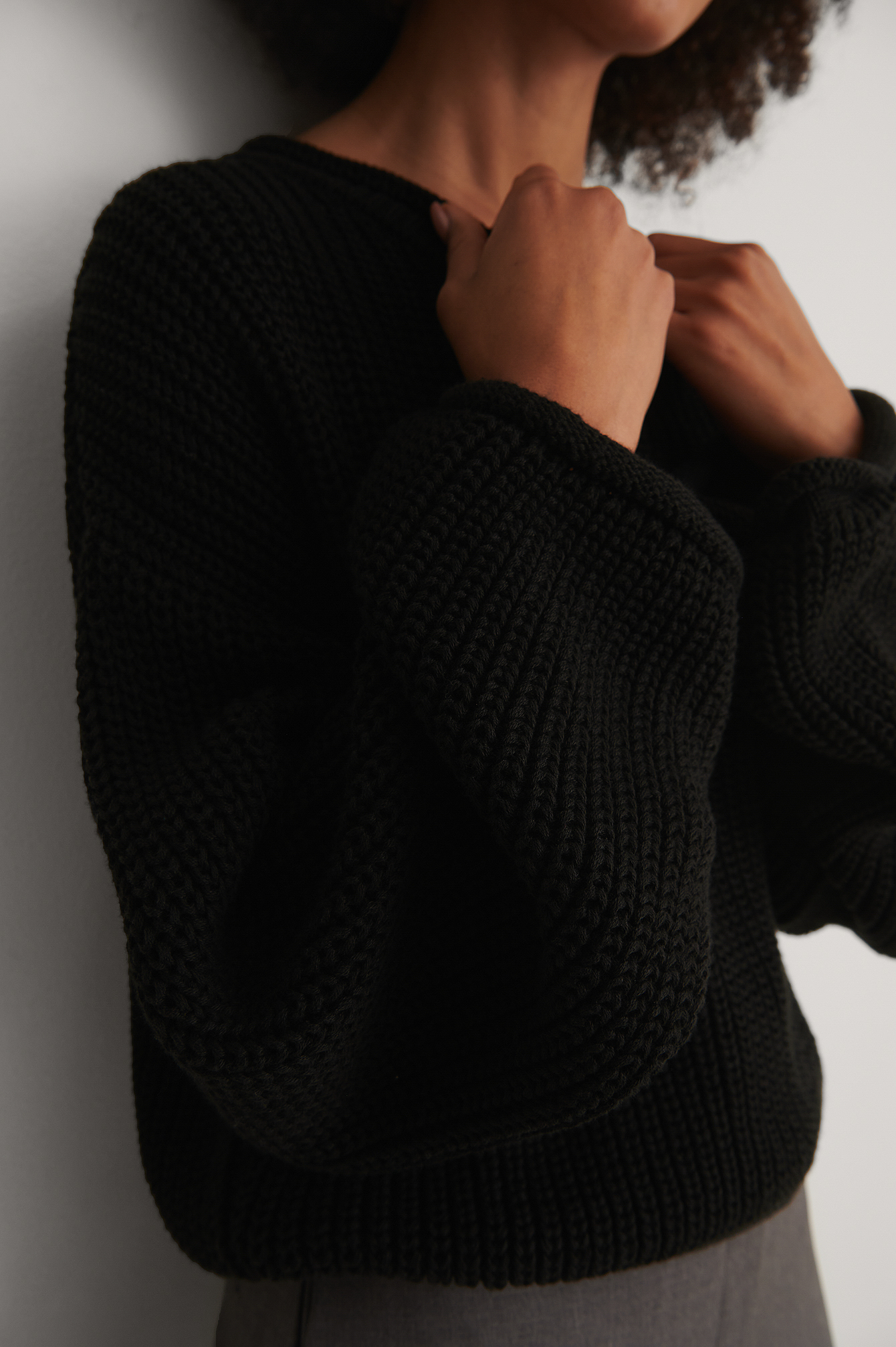 Cropped Boat Neck Knitted Sweater Black | na-kd.com