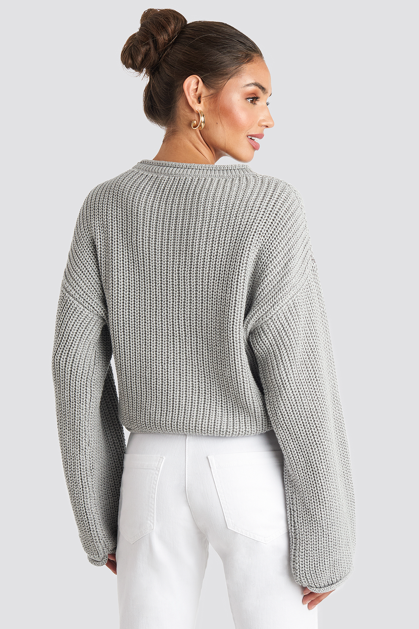 Cropped Boat Neck Knitted Sweater Grey | na-kd.com