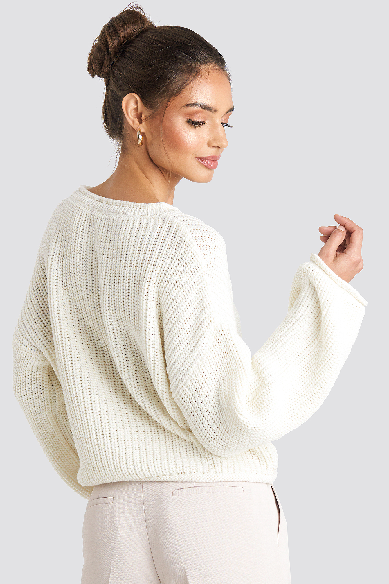 Cropped Boat Neck Knitted Sweater White | na-kd.com