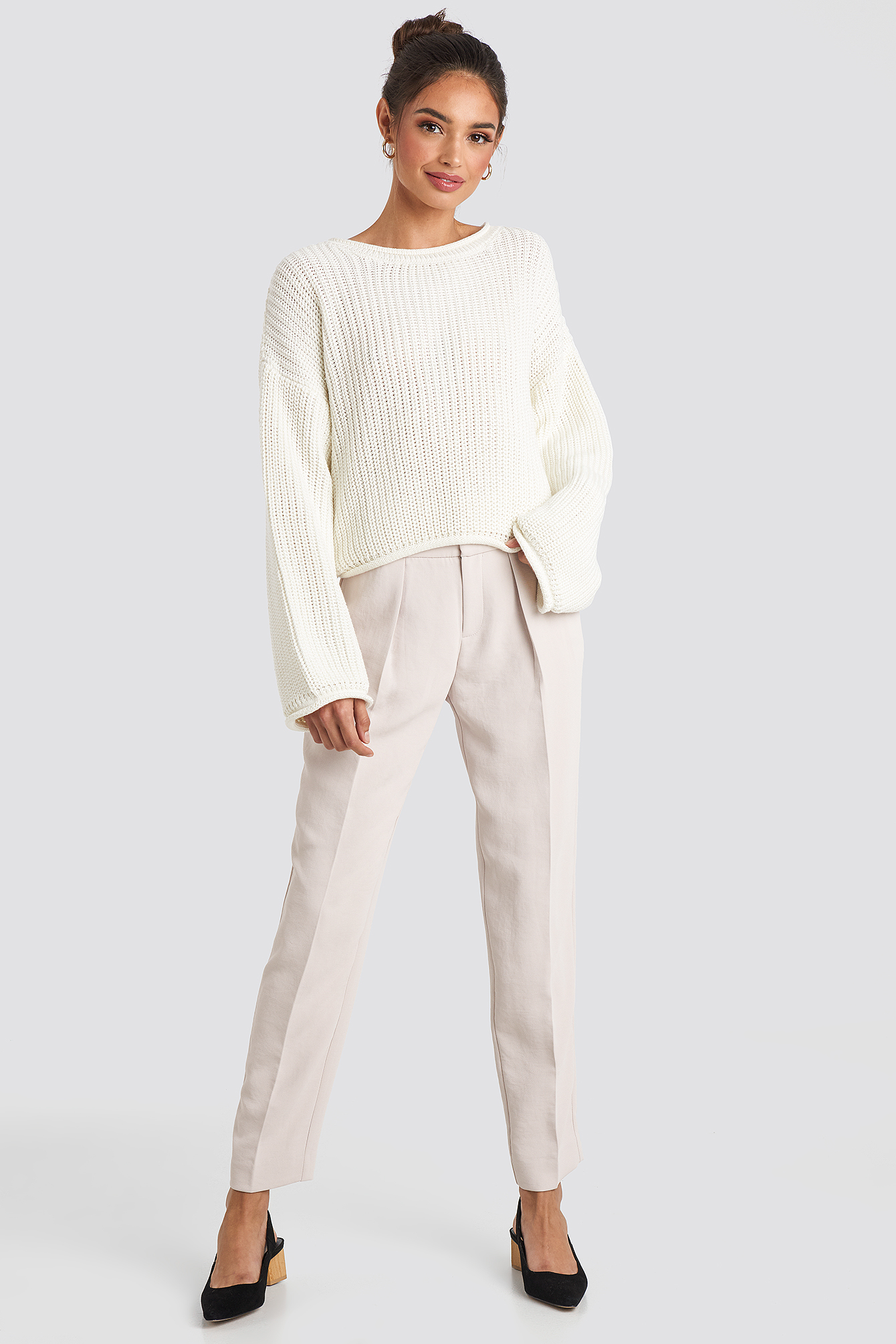 Cropped Boat Neck Knitted Sweater White | na-kd.com